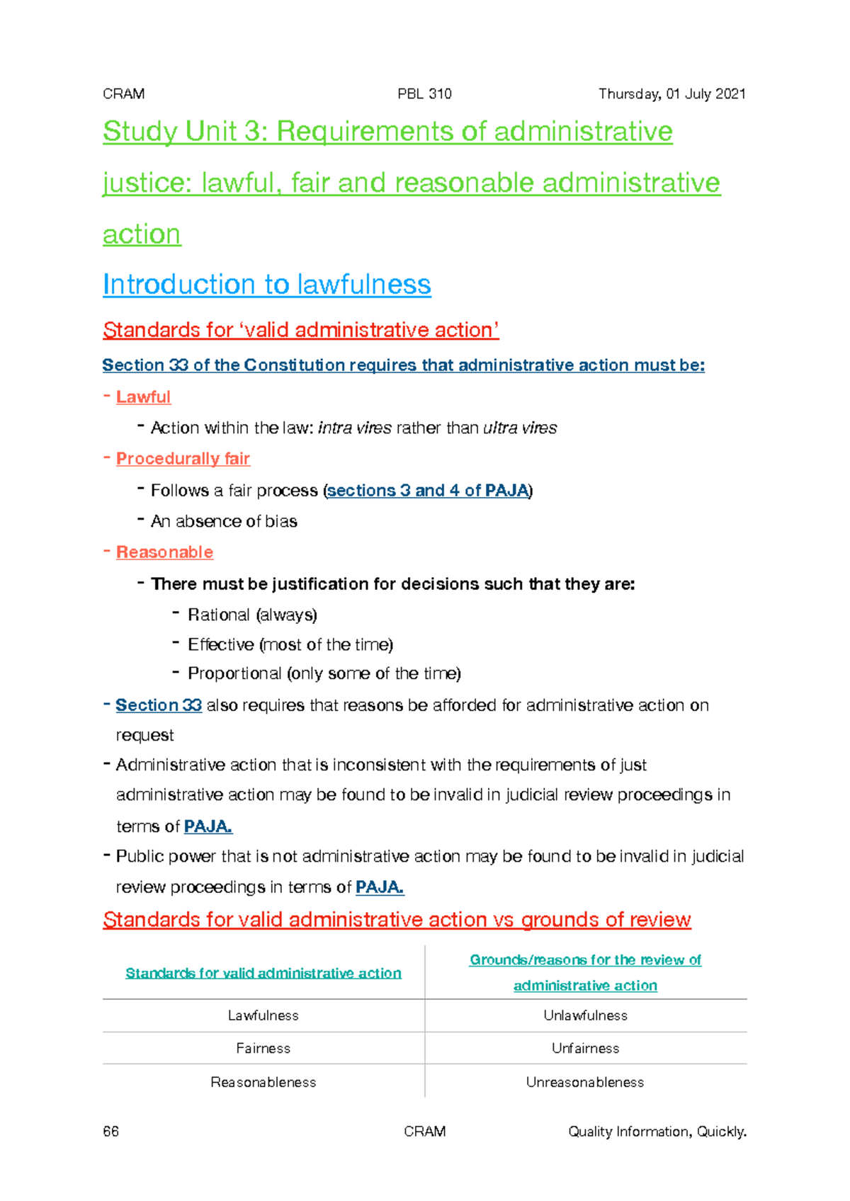 PBL 310 Unit 3 + 4 - Summary Public law - Study Unit 3: Requirements of ...