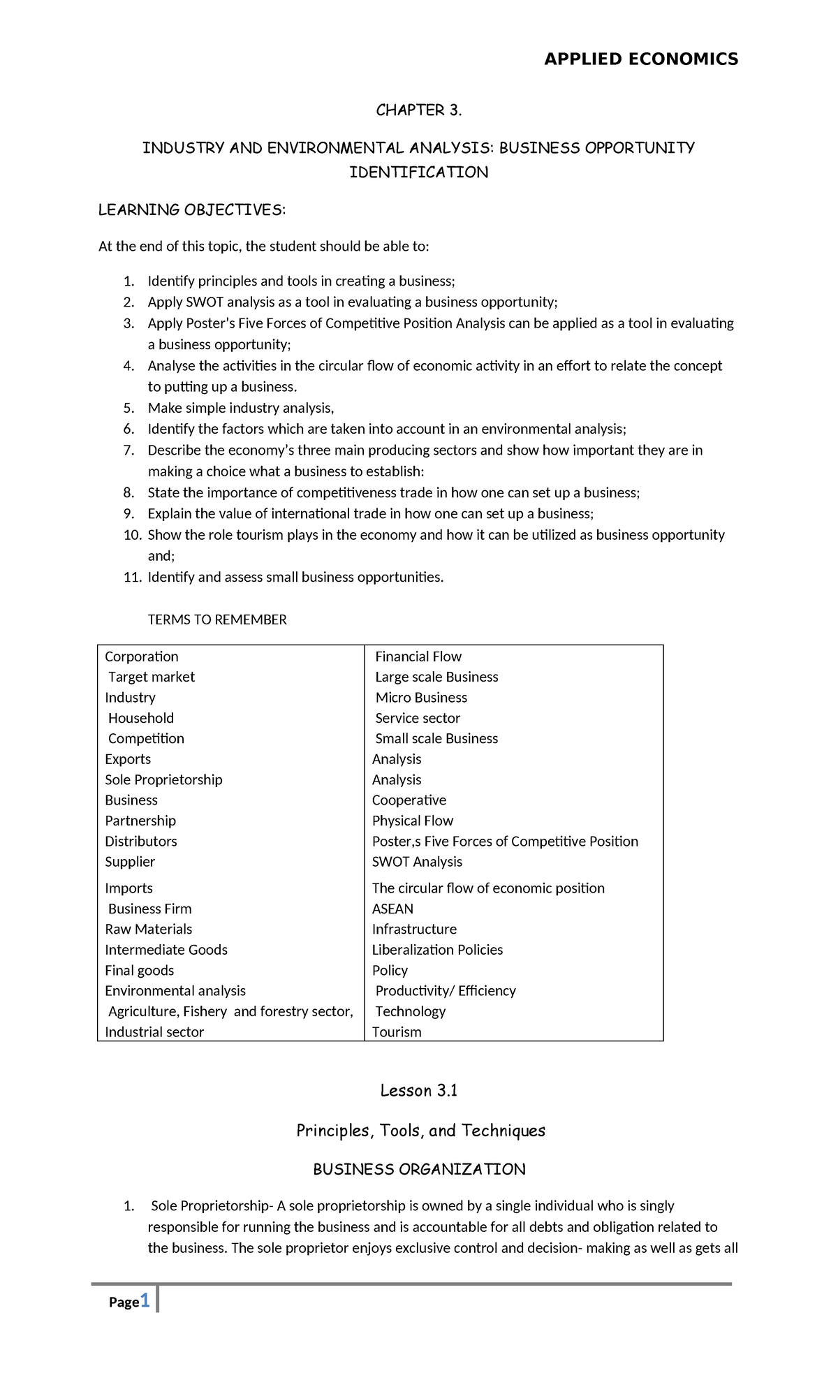 Applied-ECO - Applied Economics - CHAPTER 3. INDUSTRY AND ENVIRONMENTAL ...