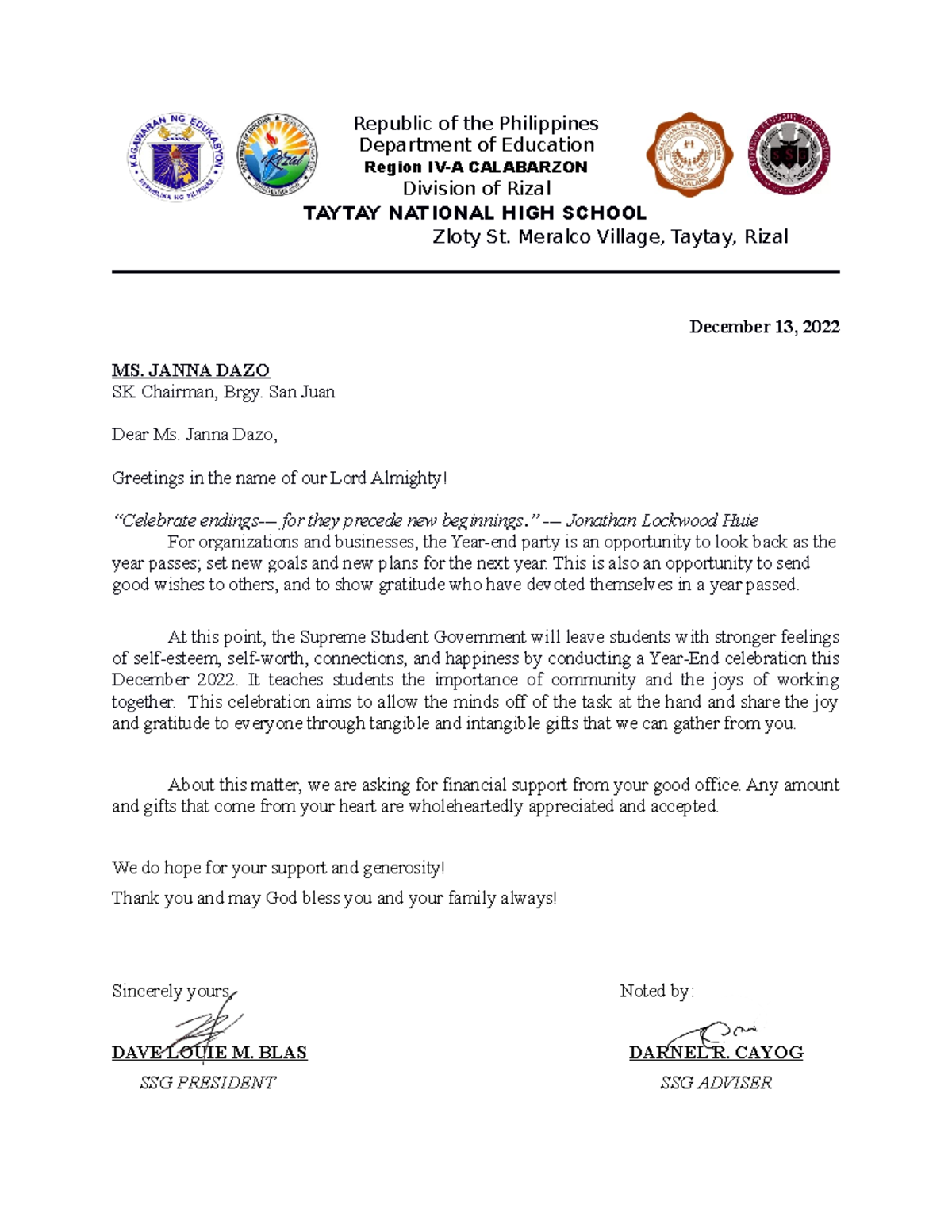 Solicitation YEAR END 2022 - Republic of the Philippines Department of ...