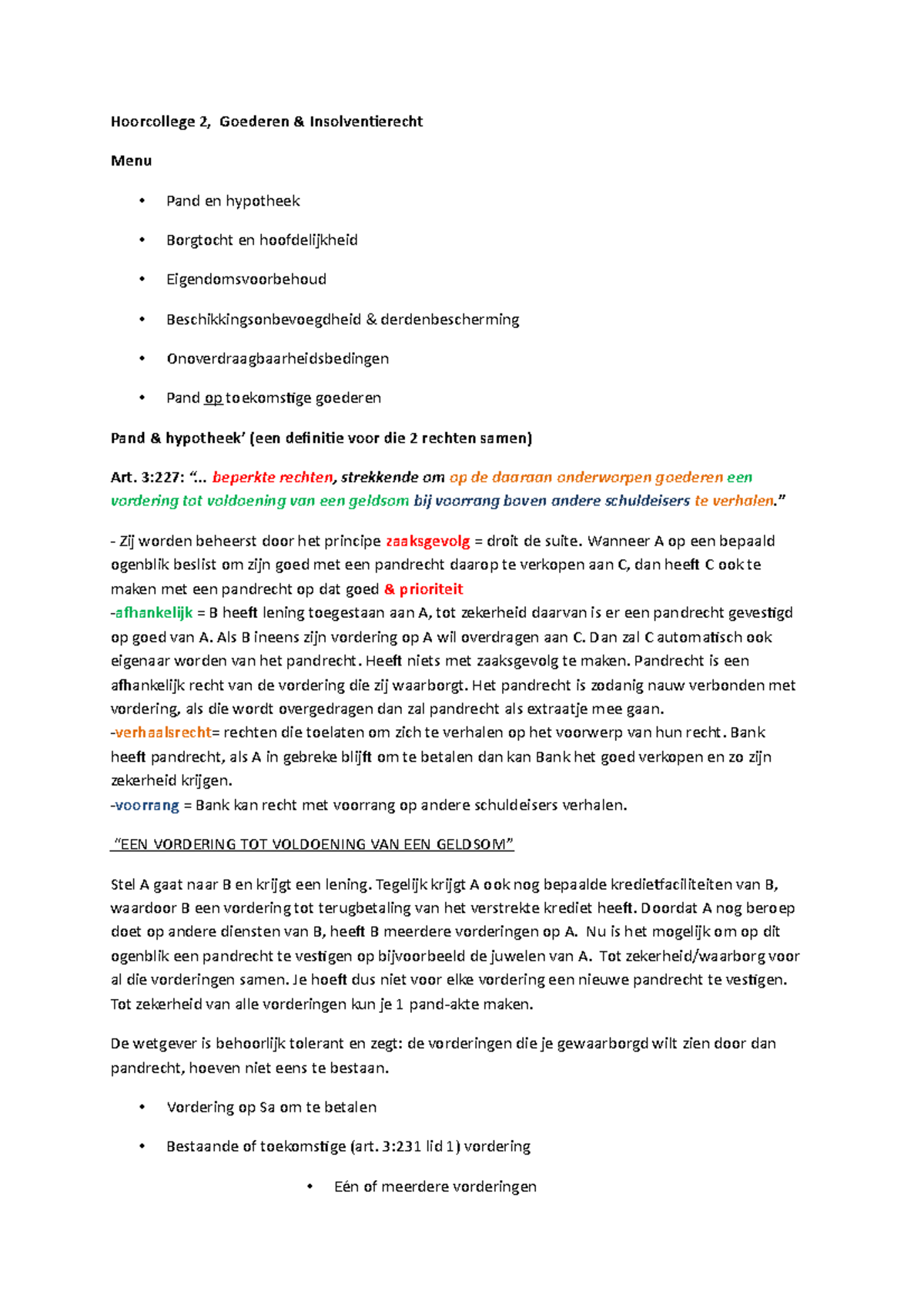Hoorcollege 2 Goederen En Insolventierecht 3 227 Beperkte Rechten
