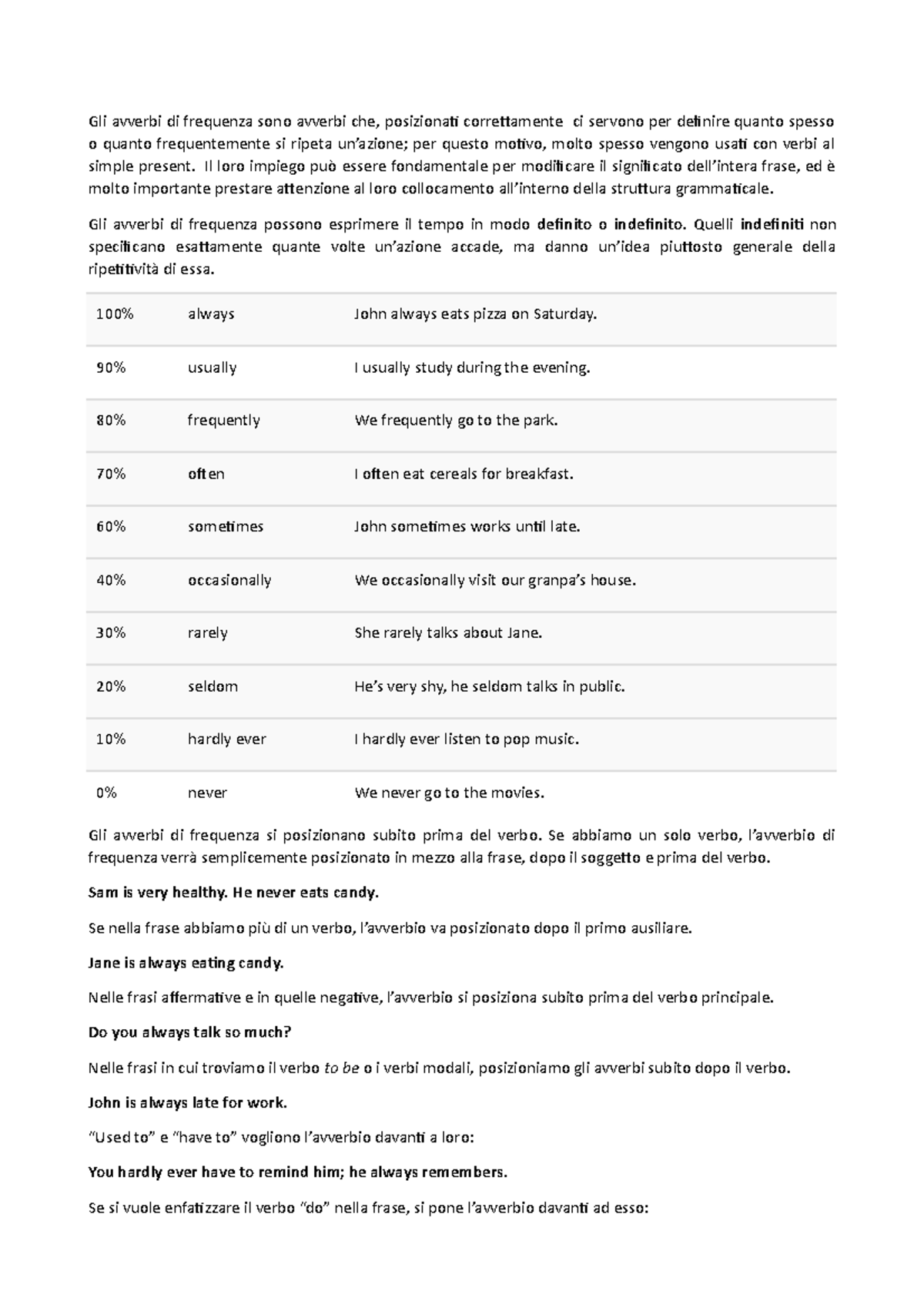 Avverbi di frequenza - The present simple and the frequency adverbs ...