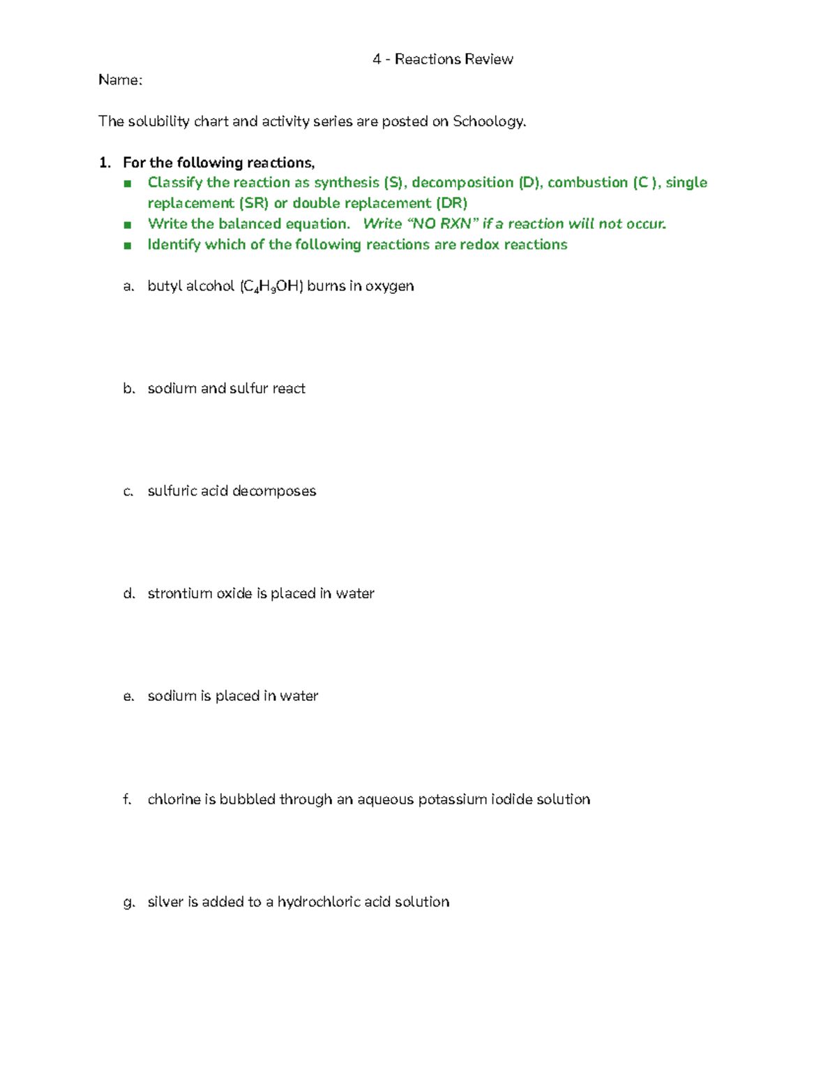 7+-+Reaction+Review - Reactions review, extra practice - 4 - Reactions ...