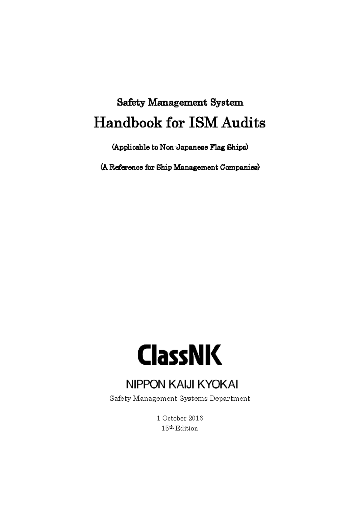 Handbook for ISM audit - Safety Management System Handbook for ISM ...