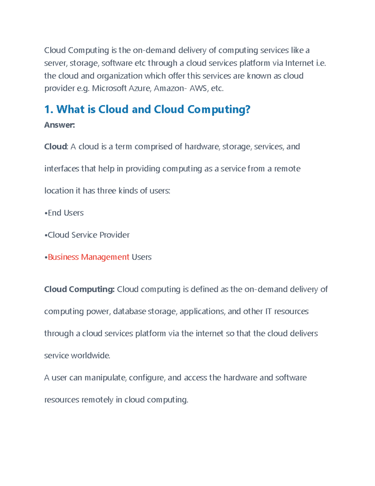Cloud Computing imp - important questions - Cloud Computing is the on ...