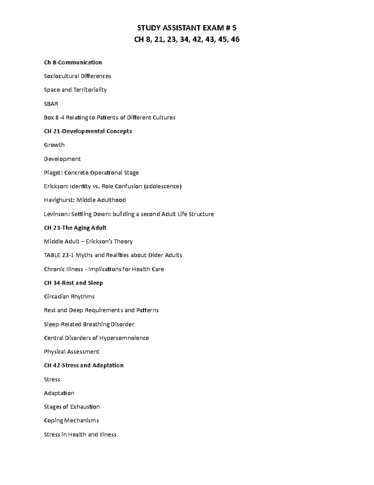 Study Assistant EXAM #5 2023 - STUDY ASSISTANT EXAM # 5 CH 8, 21, 23 ...