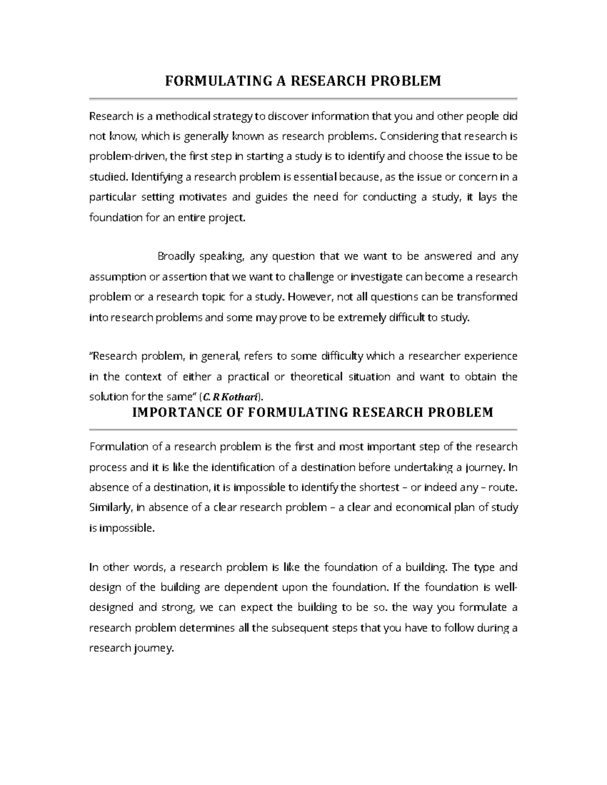 Formulating A Research Problem - FORMULATING A RESEARCH PROBLEM ...