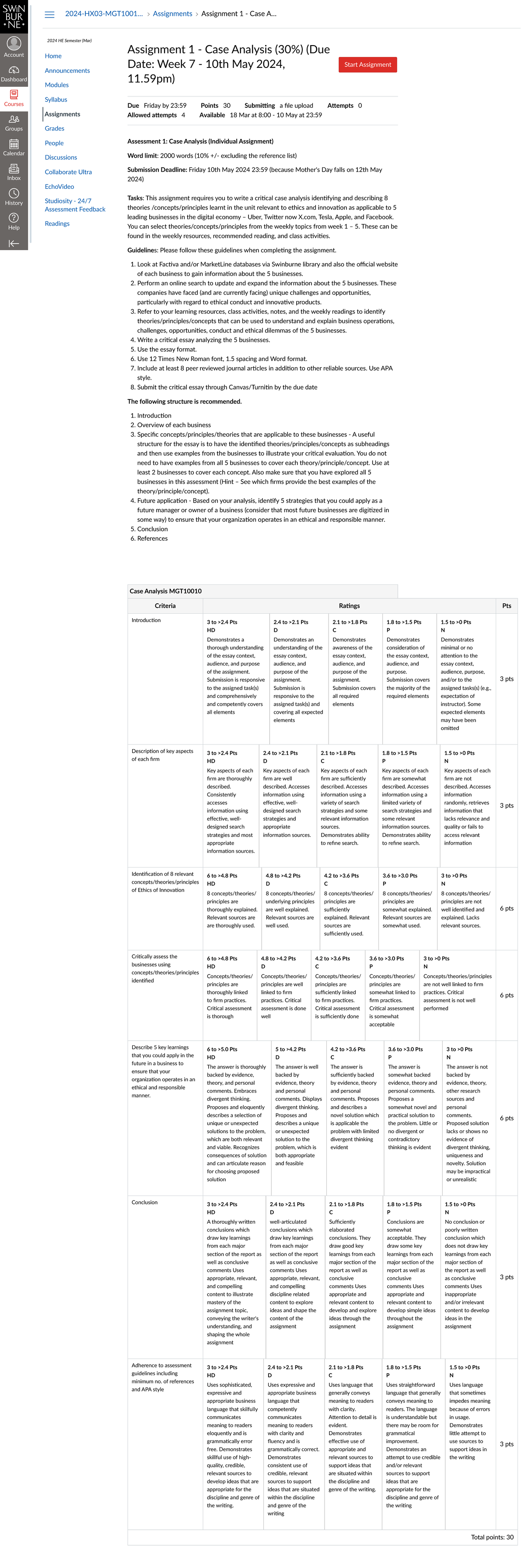 Assignment 1 - Case Analysis (30%) - 2024-HX03-MGT1001... Assignments Assignment 1 - Case A ...