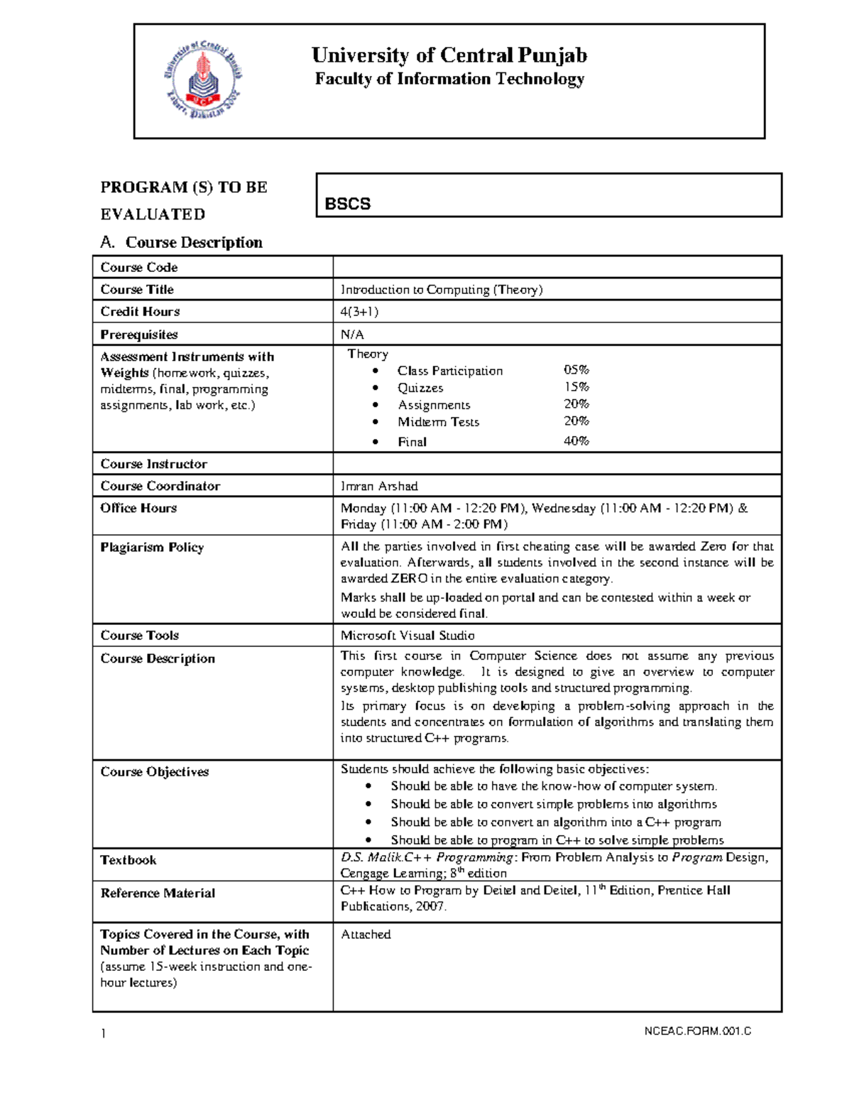Introduction to Computing Theory - PROGRAM (S) TO BE EVALUATED A ...