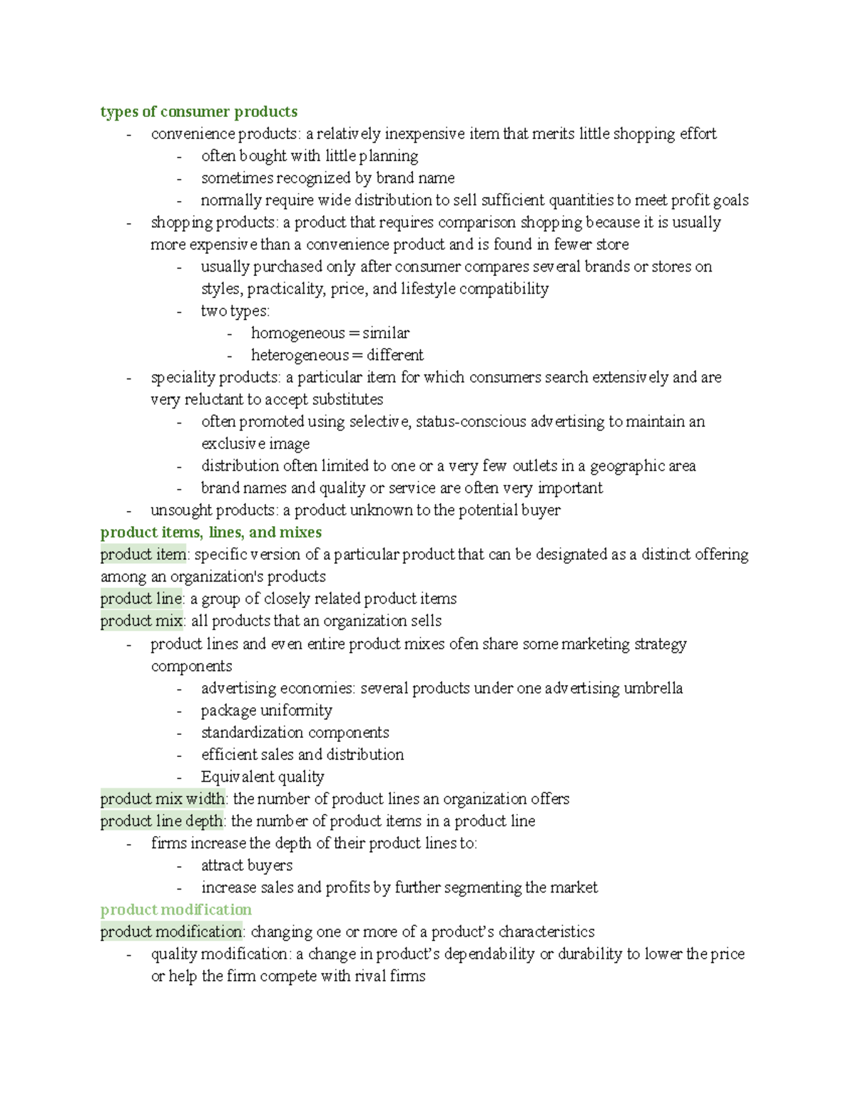 Mkt. ch. 10 - full cengage notes - types of consumer products ...