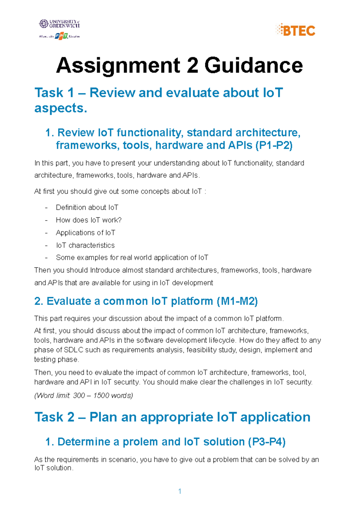 1 43-Assignment 1 Guidance - Assignment 2 Guidance Task 1 – Review and evaluate about IoT ...