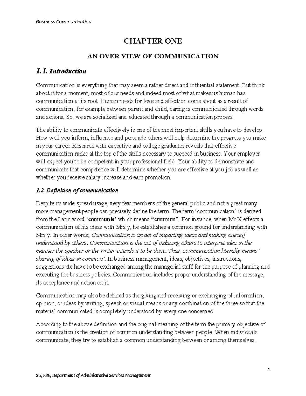 ABC1 - Business Communication CHAPTER ONE AN OVER VIEW OF COMMUNICATION ...