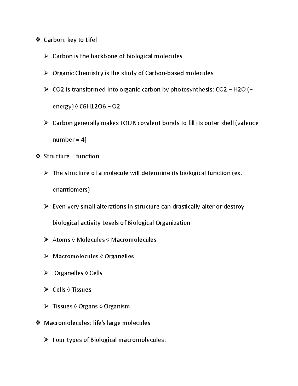 Neuroscience Lecture 3 - Carbon: key to Life! Carbon is the backbone of ...