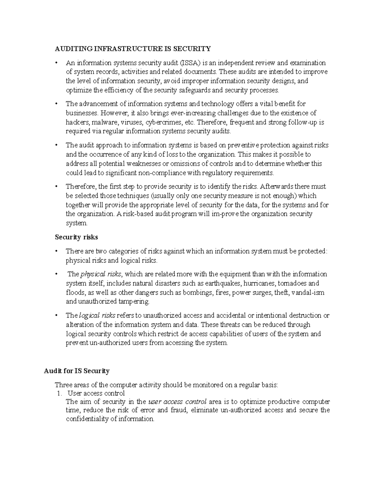 Audit sdasdasda - AUDITING INFRASTRUCTURE IS SECURITY An information ...