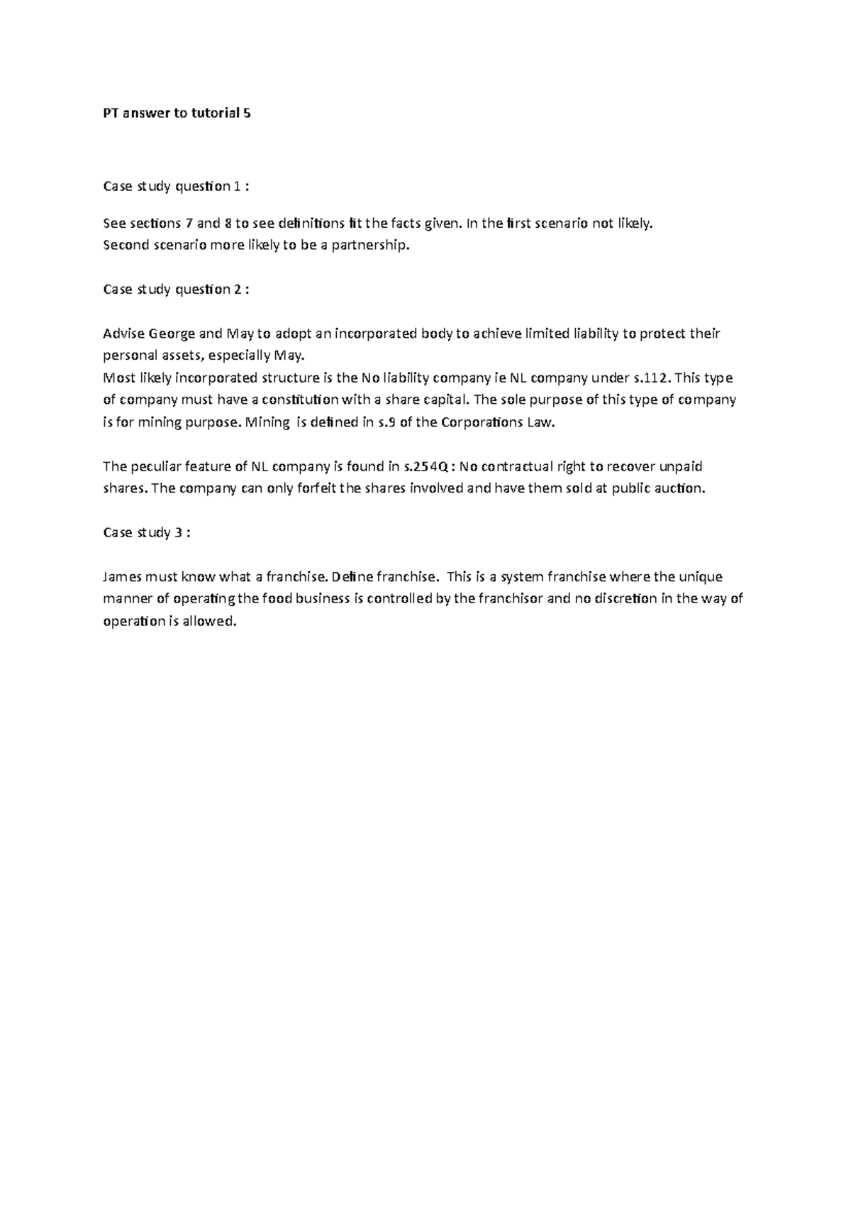 PT answer to tutorial 5 - Lecture notes 5 - PT answer to tutorial 5 ...