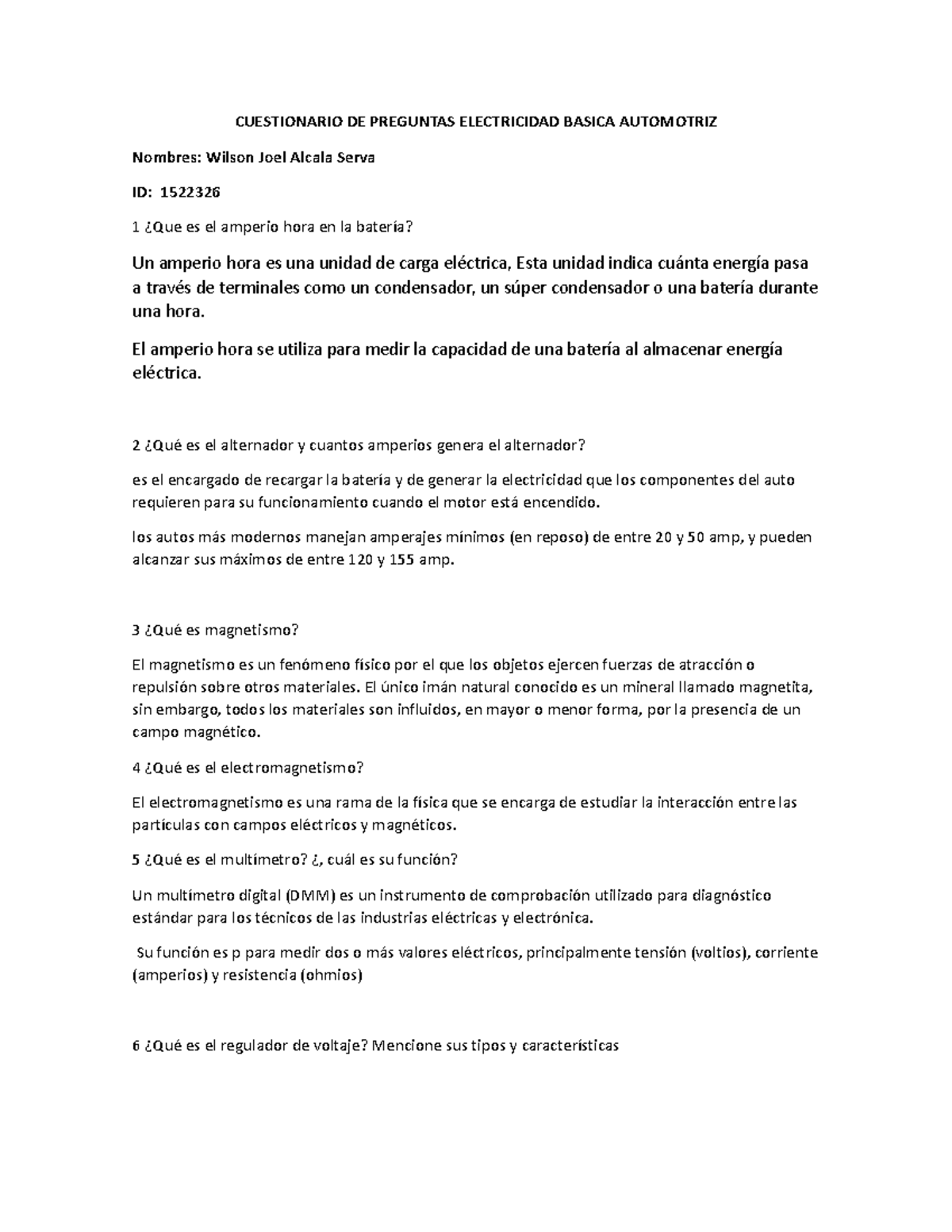 Cuestionario DE Preguntas Electricidad - CUESTIONARIO DE PREGUNTAS ...