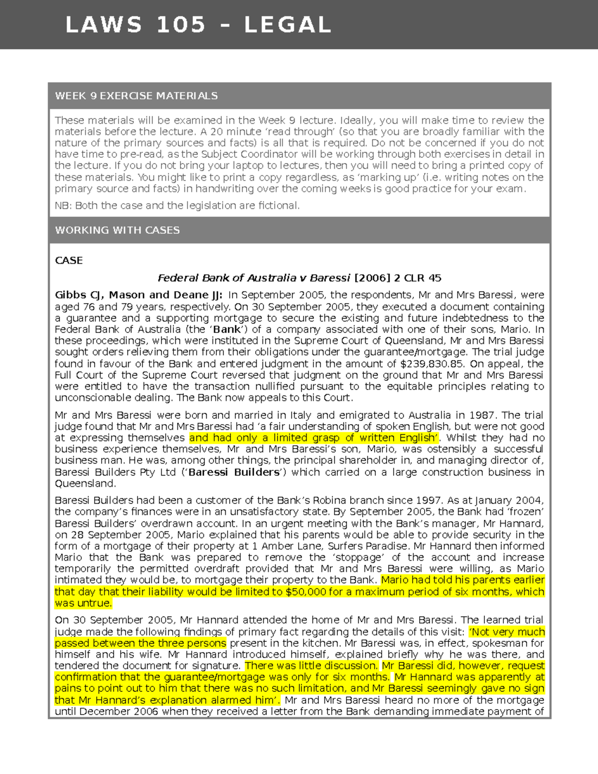 Legal Foundations A - Topic 9 - Legal Method - Exercise Materials (3 ...