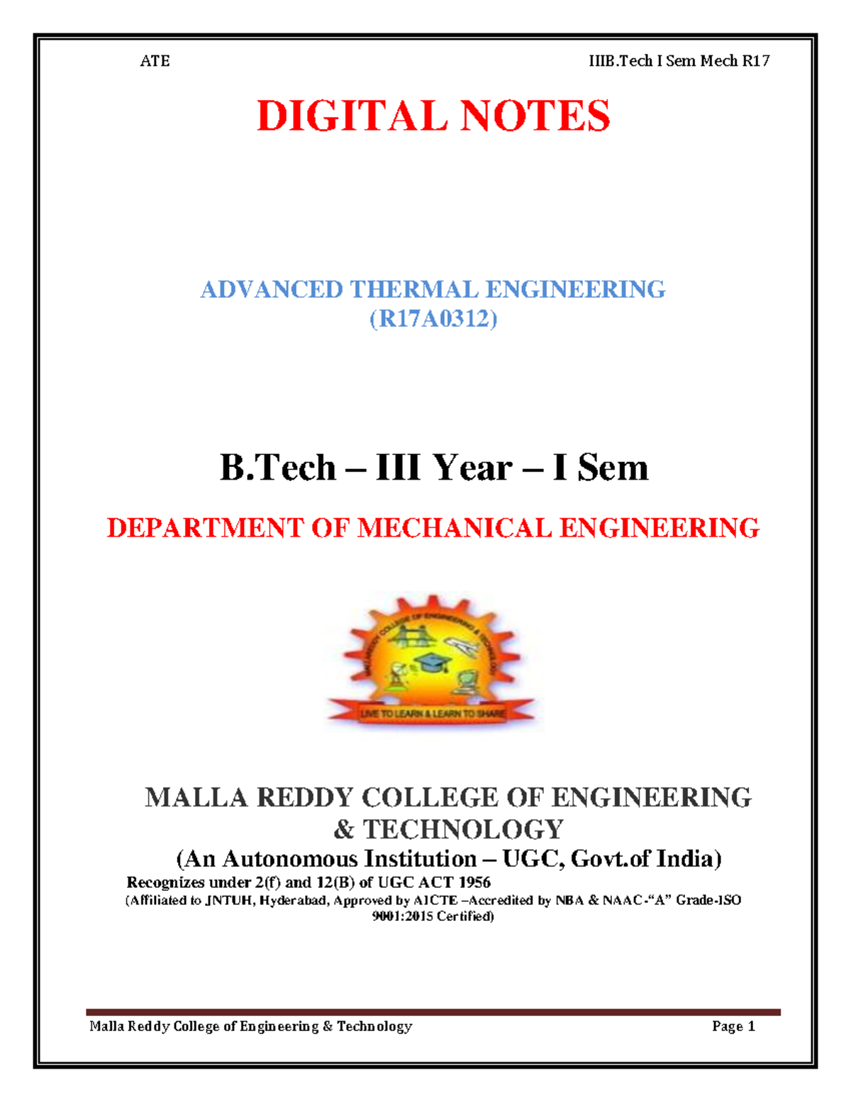 Advanced Thermal Engineering Digital Notes - DIGITAL NOTES ADVANCED ...