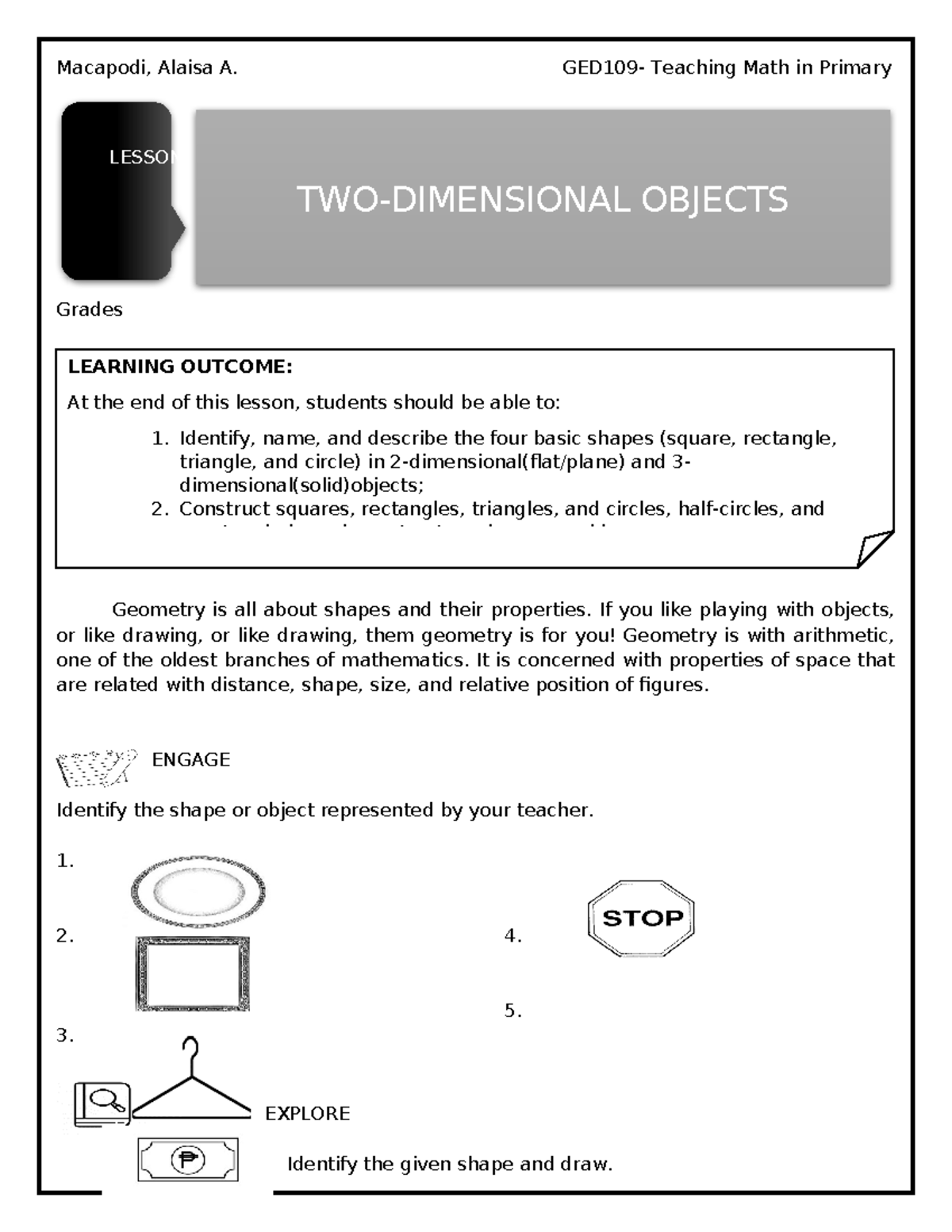 GED109-Demo-M - module - LESSON 2 LEARNING OUTCOME: At the end of this ...
