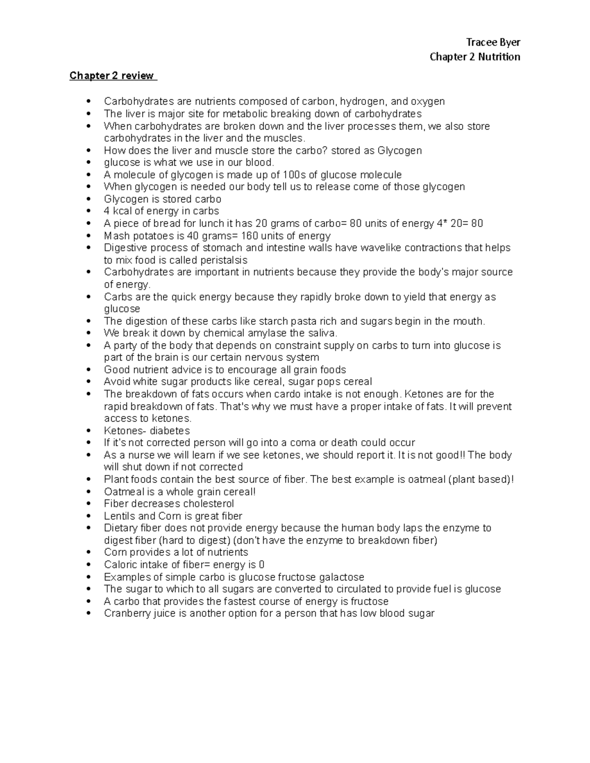 Chapter 2 review - Tracee Byer Chapter 2 Nutrition Chapter 2 review ...