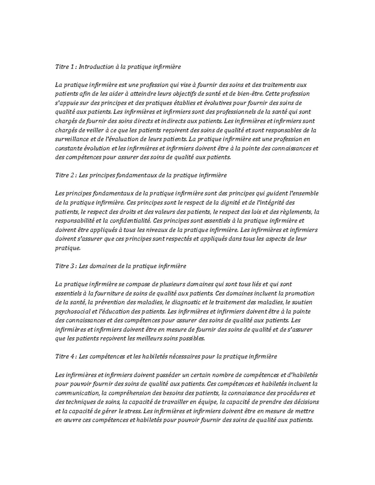 Nursing Practice Study Notes - Titre 1 : Introduction à la pratique ...