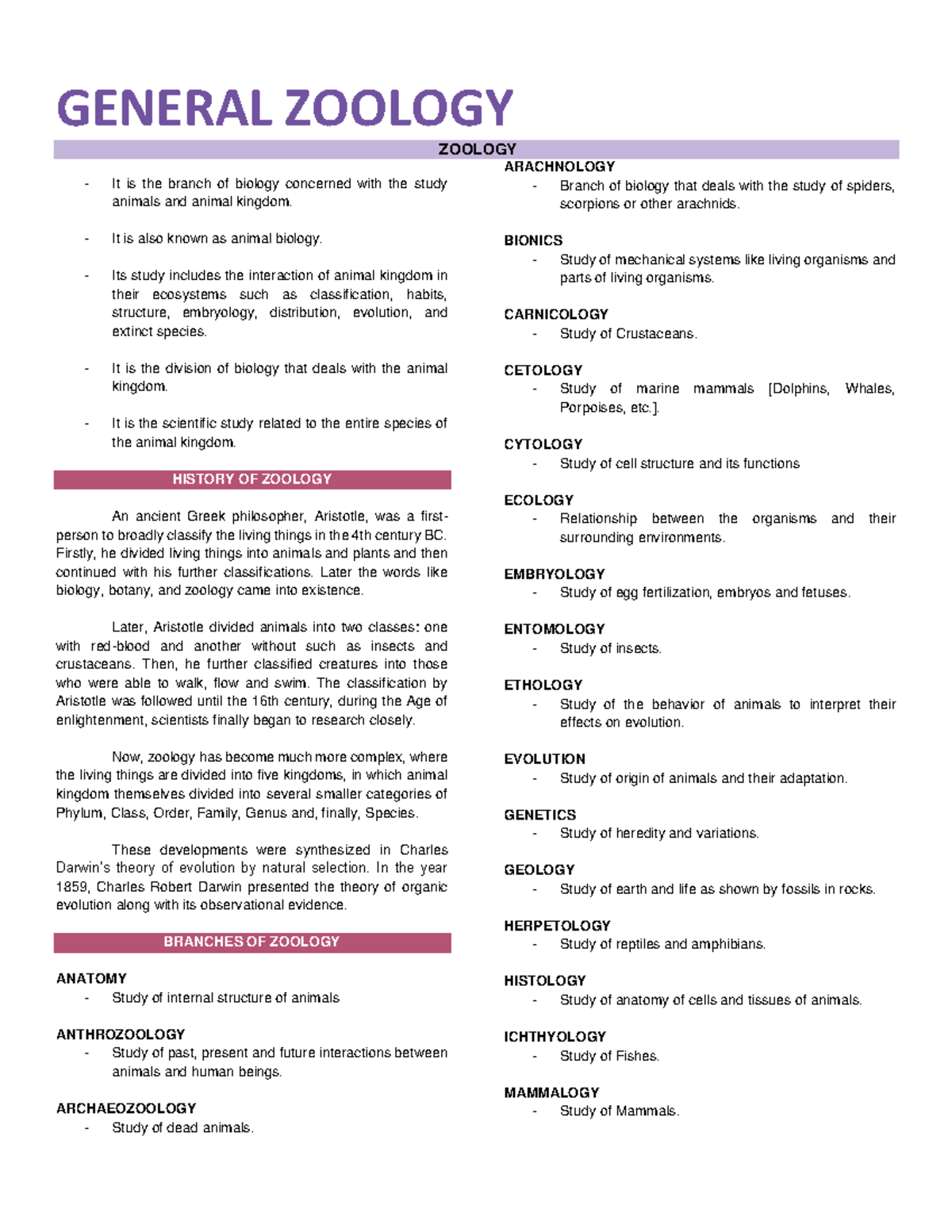 Zoology - Introduction - GENERAL ZOOLOGY ZOOLOGY It is the branch of ...