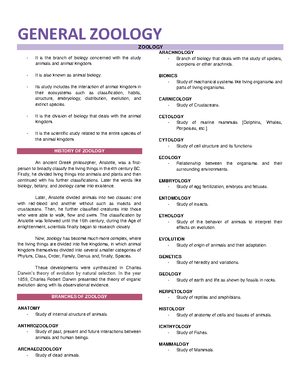 Prelims- General- Zoology - Key Terms for Module 1 KEY TERMS Zoology ...