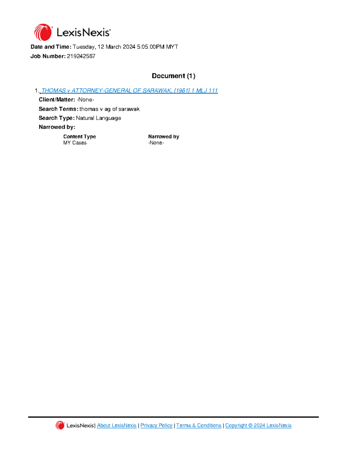 Thomas v Attorney- General OF Sarawak, [1961] 1 MLJ 111 - | About ...