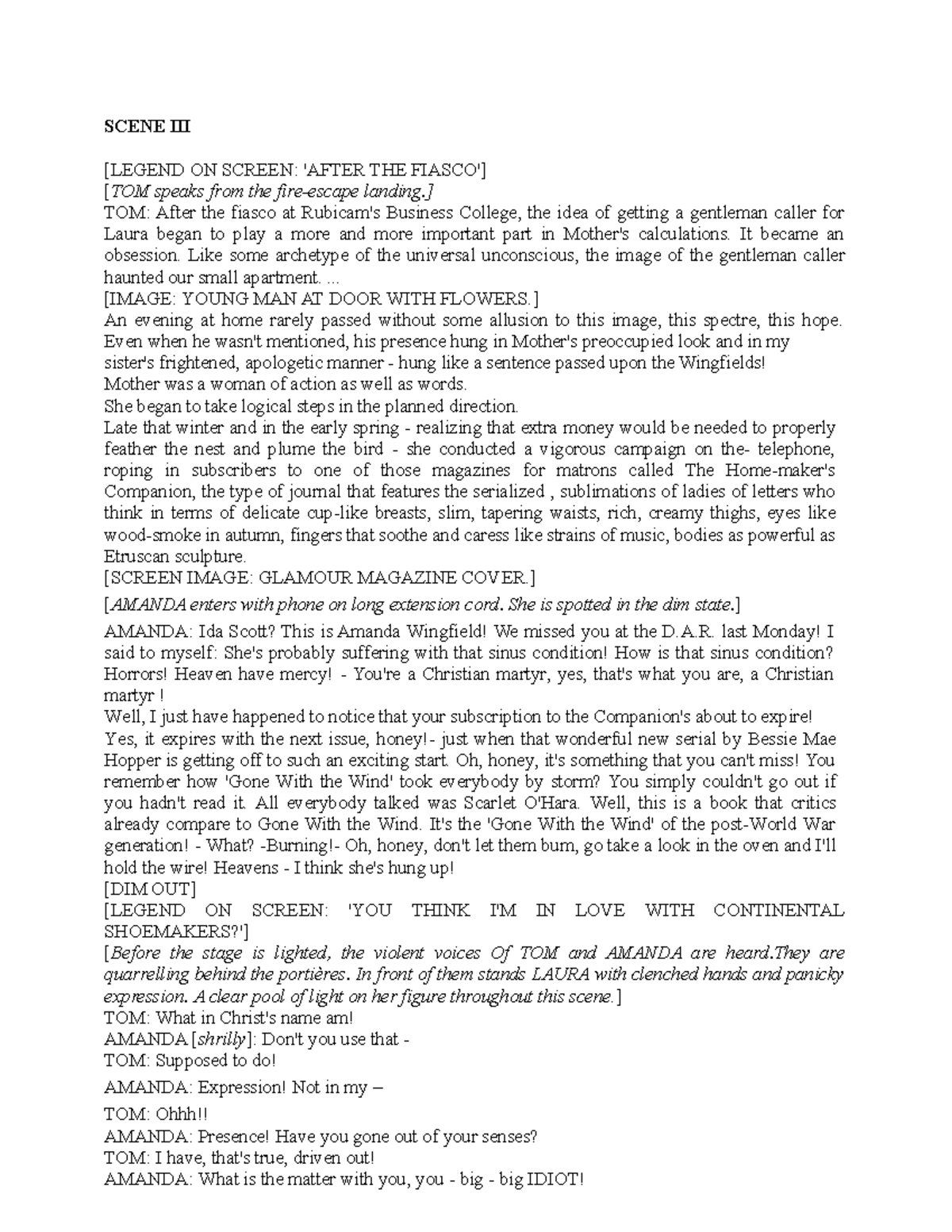 The glass menagerie scene 3 - SCENE III [LEGEND ON SCREEN: 'AFTER THE ...