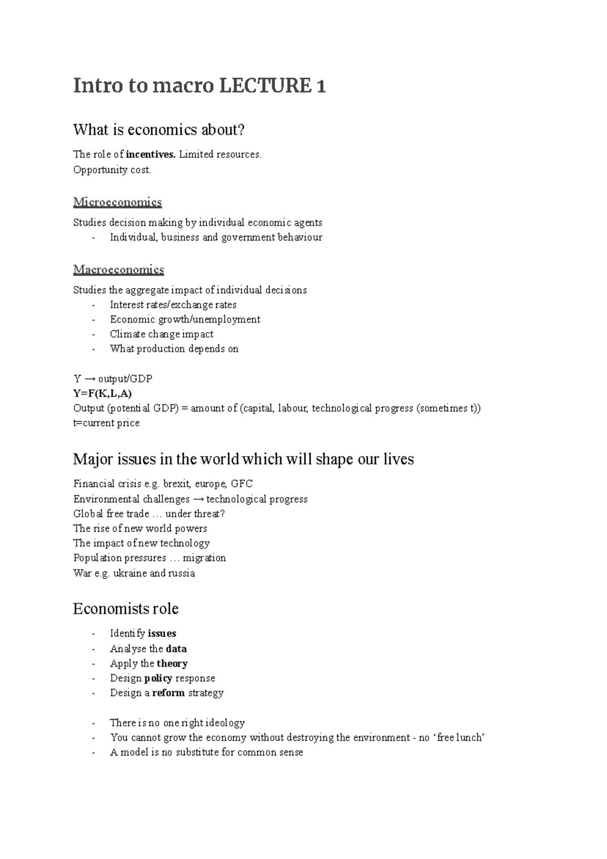 Intro to macro Lecture 1 - Google Docs - Intro to macro LECTURE 1 What is economics about? The ...