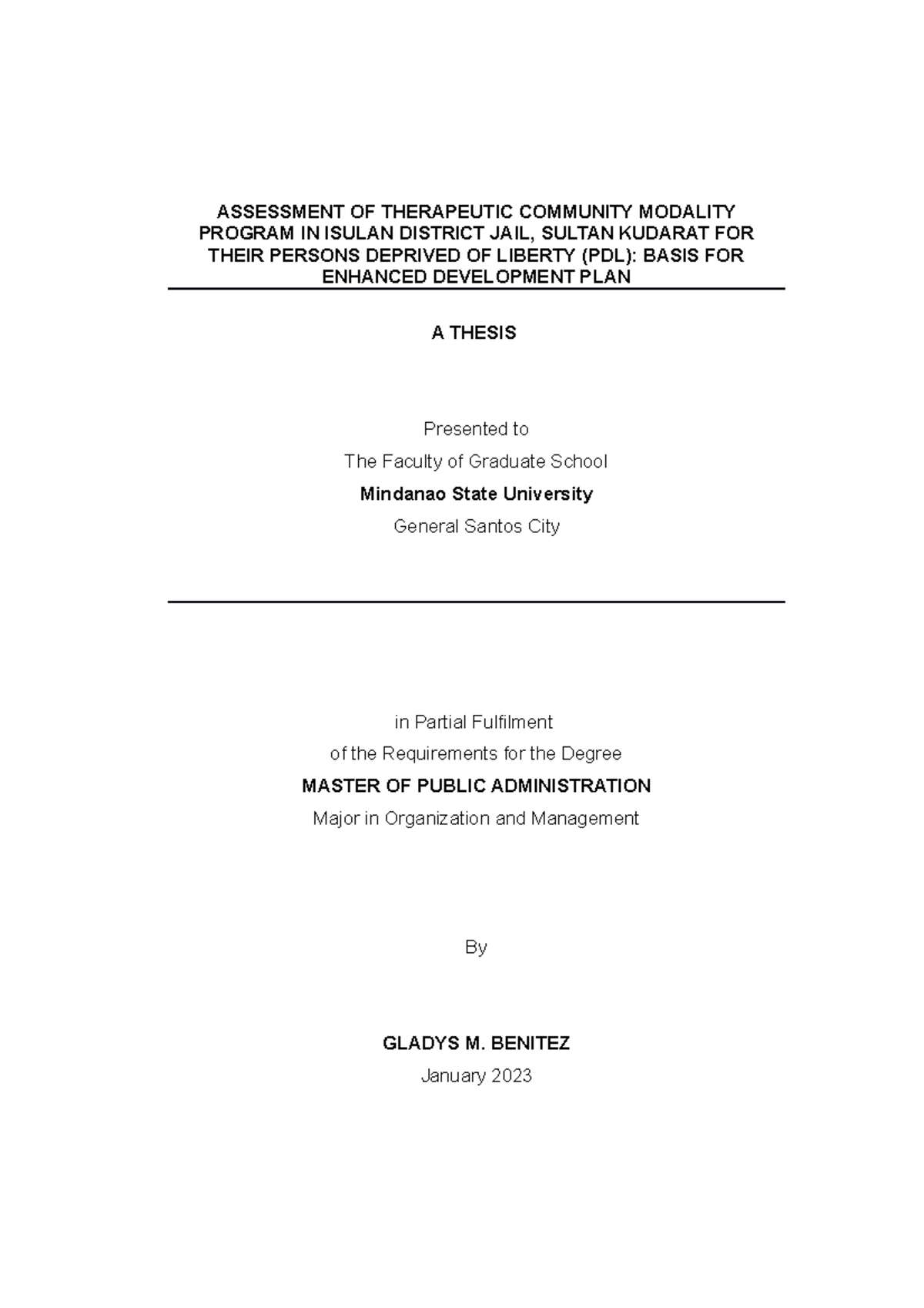 TCMP-Final - for thesis proposal - ASSESSMENT OF THERAPEUTIC COMMUNITY ...