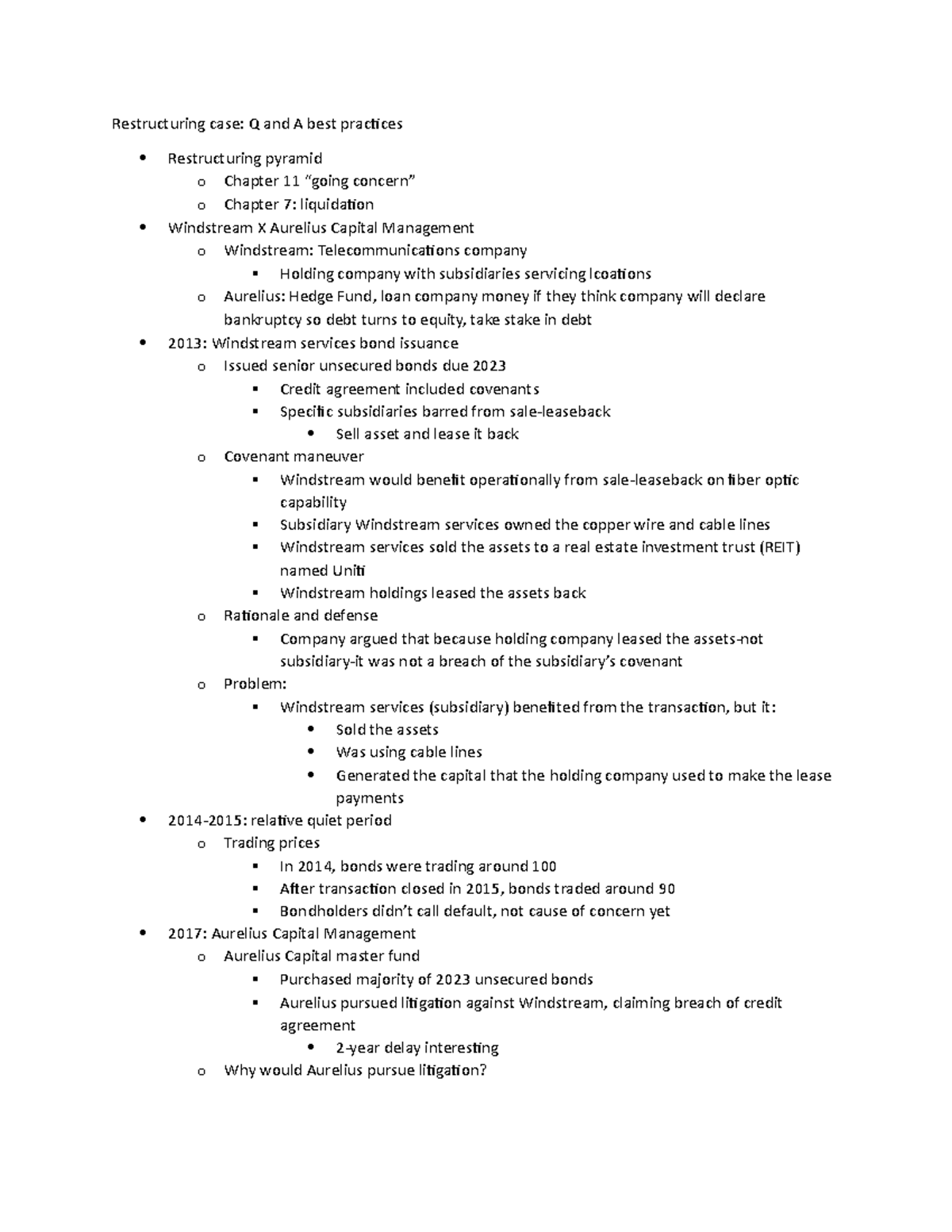 Restructuring lecture day 2 and best practices - Restructuring case: Q ...