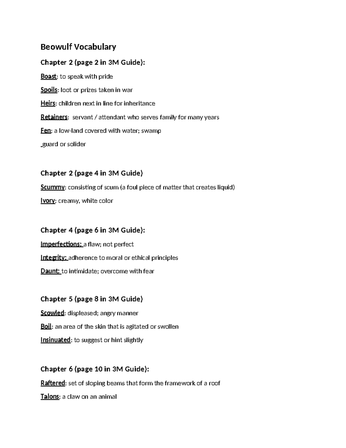 Beowulf Vocabulary - asdf - Beowulf Vocabulary Chapter 2 (page 2 in 3M ...
