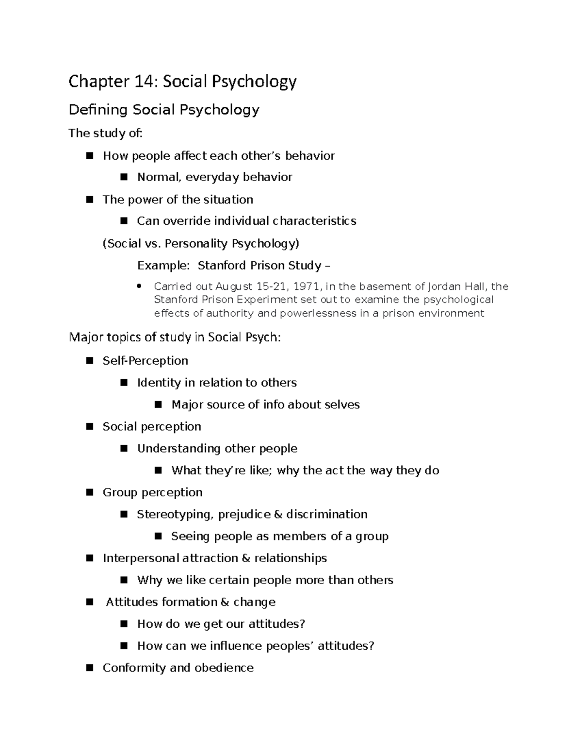 Chapter 14 : Social Psychology - Chapter 14: Social Psychology Defining ...