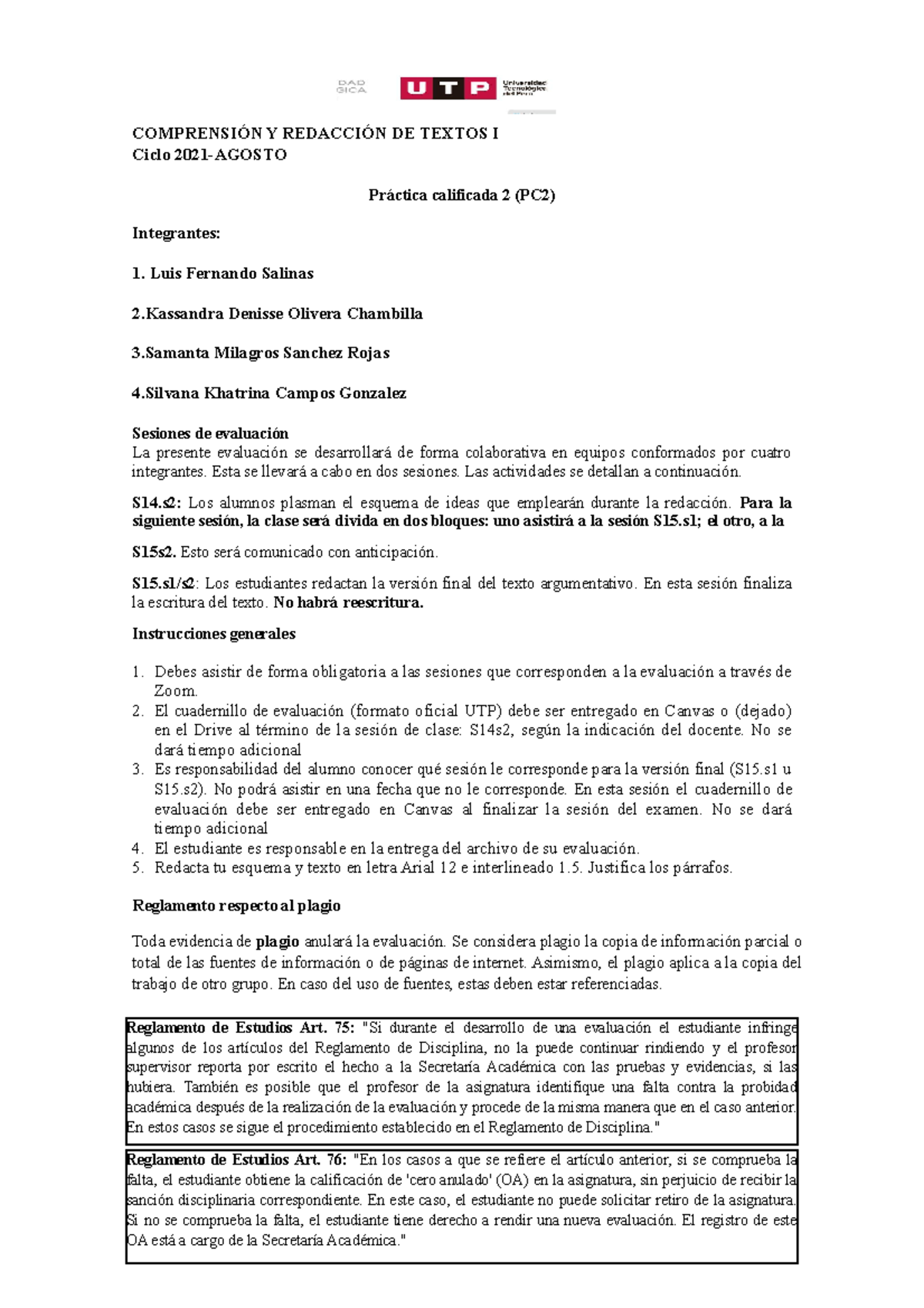 S14.s2 y S15 Práctica Calificada 2 (Formato oficial UTP) 2021-agosto - COMPRENSIÓN Y REDACCIÓN ...