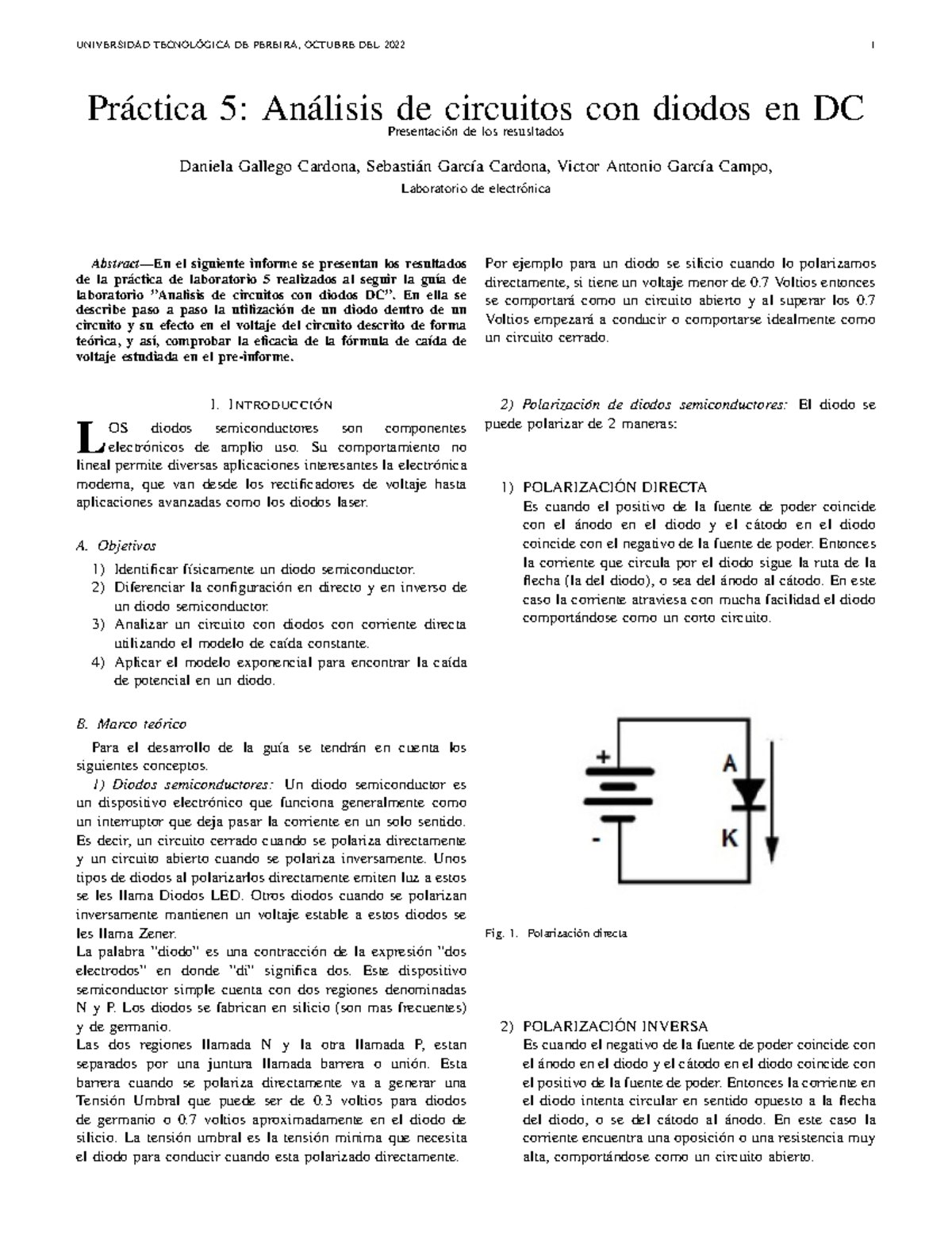 Informe 5 Diodos semiconductores - Pr ́actica 5: An ́alisis de circuitos con diodos en DC ...