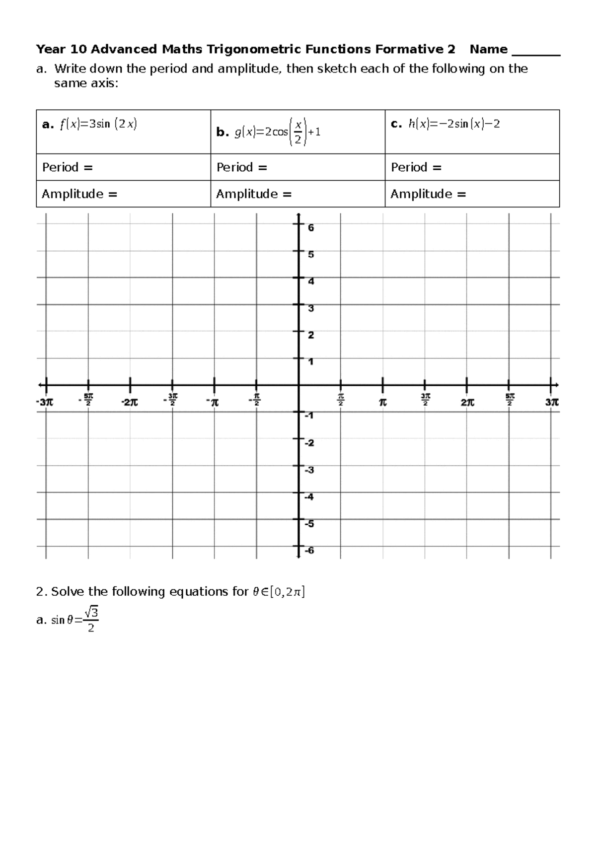 Year 10 Advanced Maths Circular Functions Formative 2 - Year 10 ...