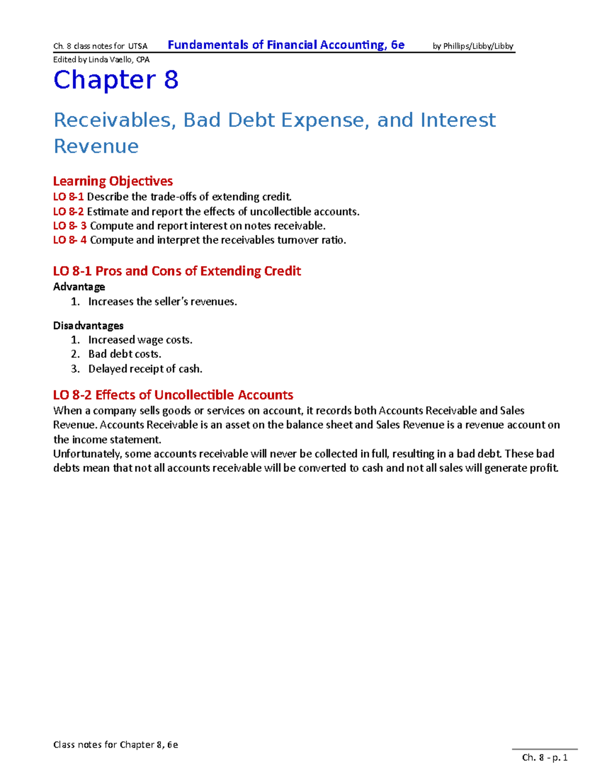 Chapter 8 Lecture Notes - Ch. 8 class notes for UTSA Fundamentals of ...