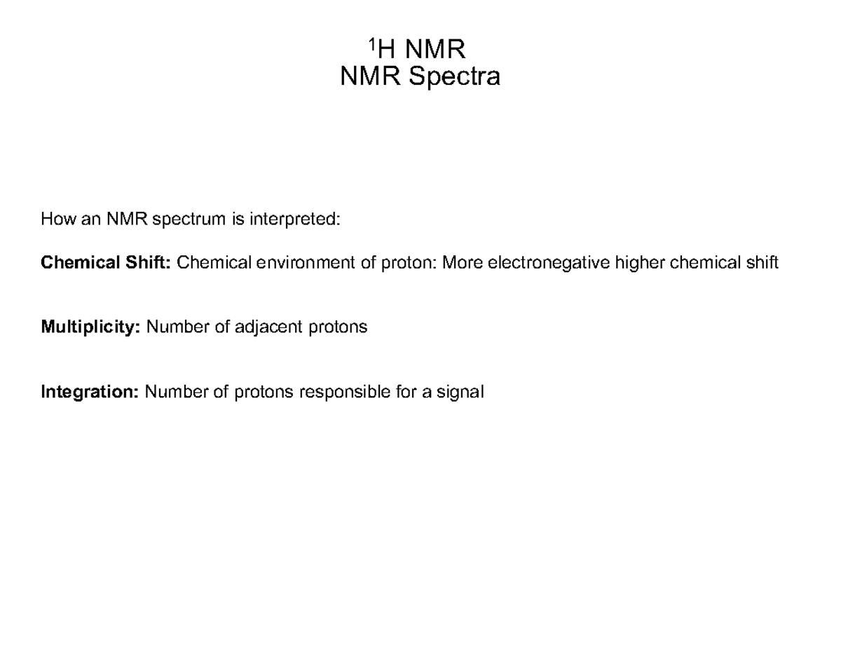 NMR IV (Simple example) - NMR Spectra How an NMR spectrum is ...