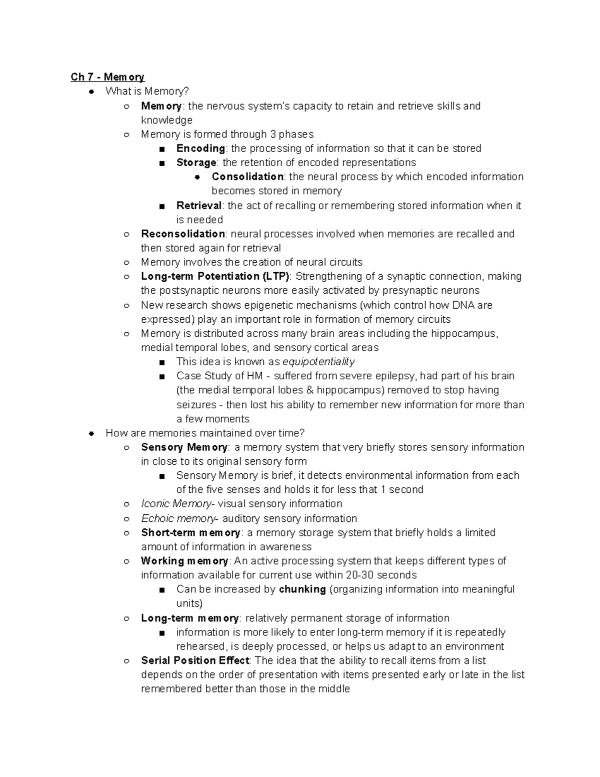 Memory Module Notes - Fall 2020 Dr. Agnes Ly - Ch 7 - Memory What is ...