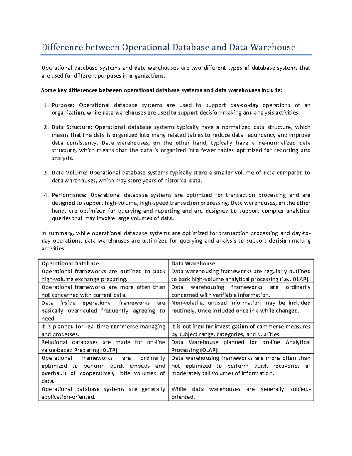 01.2 Operational DBvs DW DWprocess DWimplementation - Difference ...