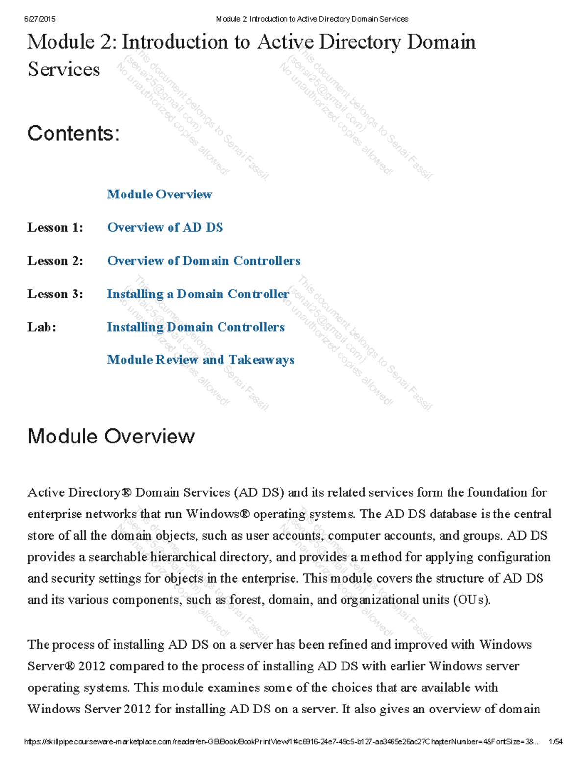 Module 2 Introduction to Active Directory Domain Services - - Studocu