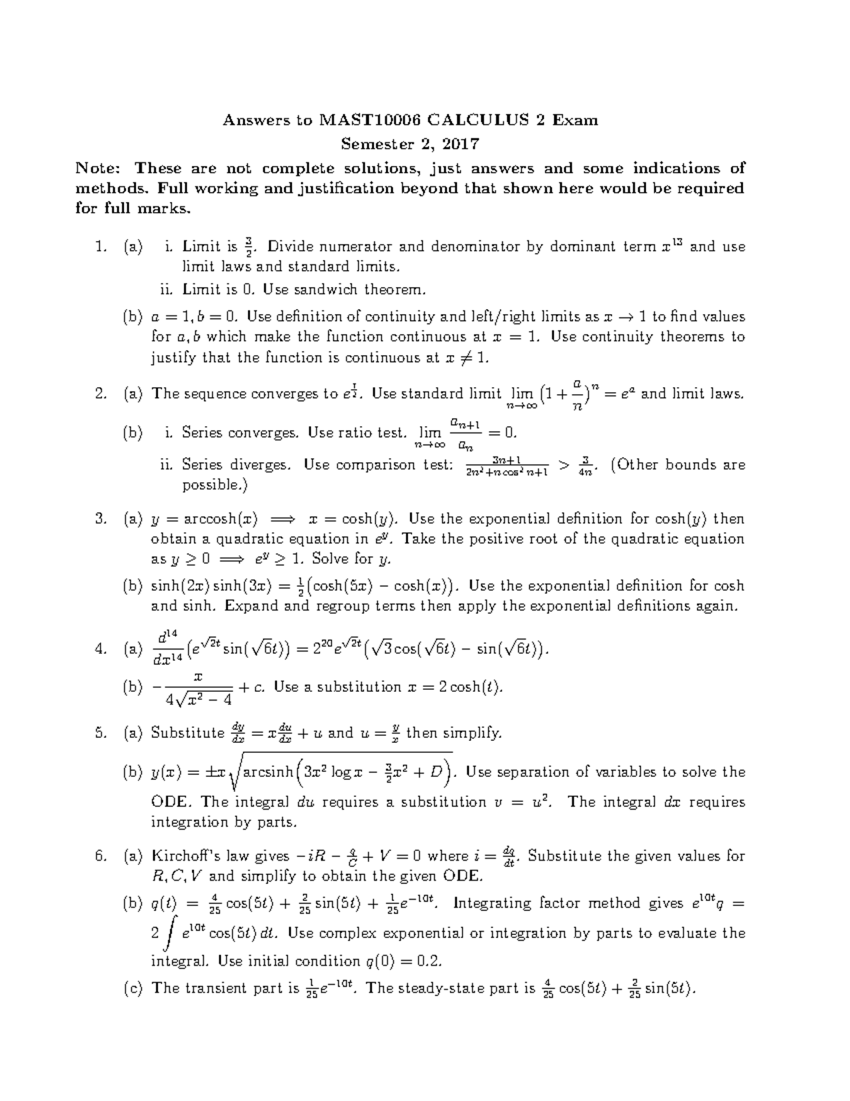 Exam November 2017, answers - Answers to MAST10006 CALCULUS 2 Exam ...