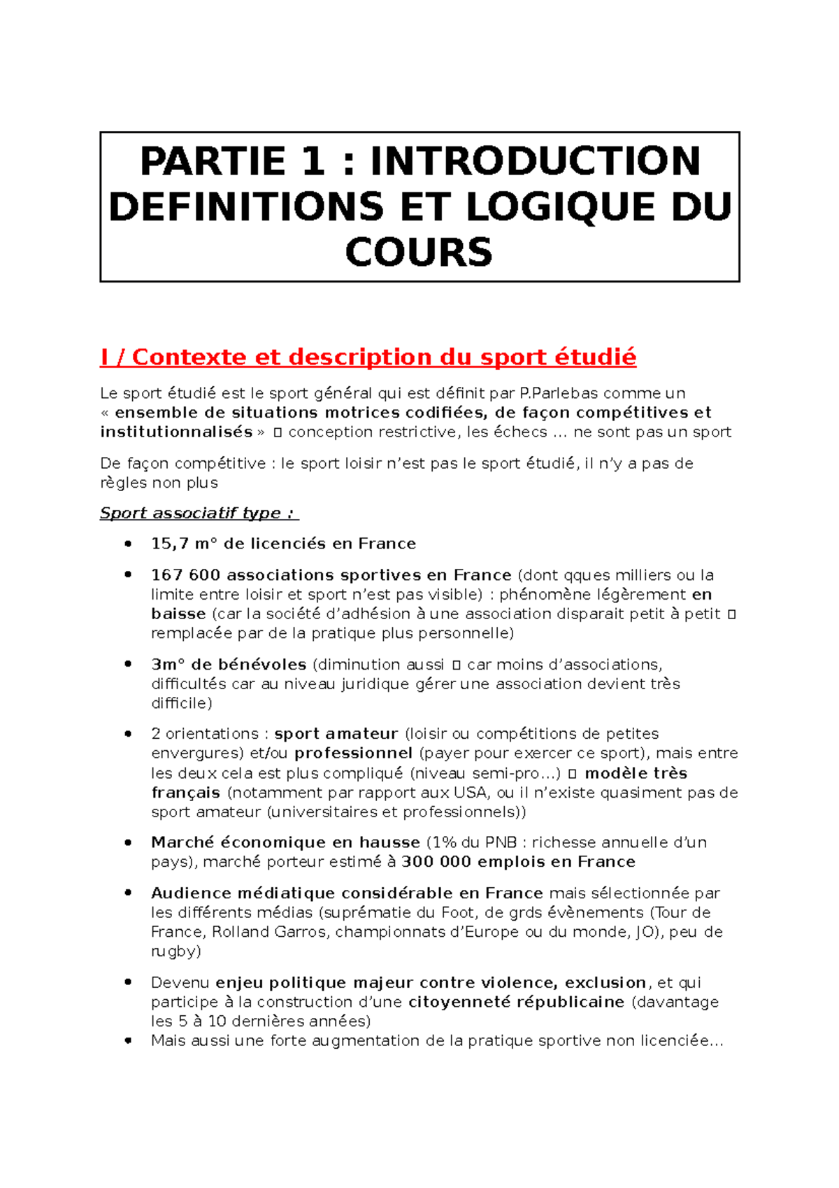 Introduction - PARTIE 1 : INTRODUCTION DEFINITIONS ET LOGIQUE DU COURS ...