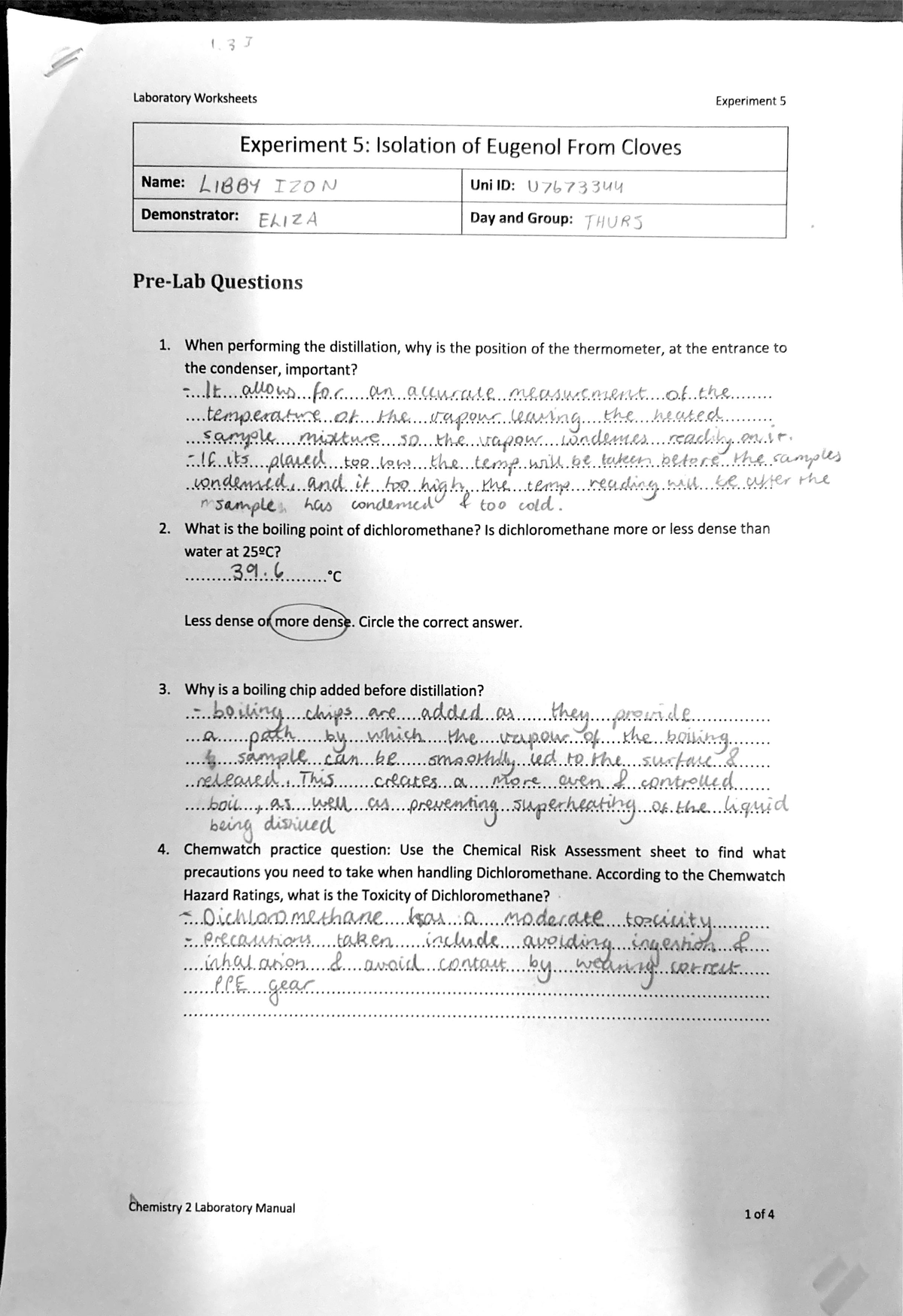 lab 5 chemistry - CHEM1201 - Studocu