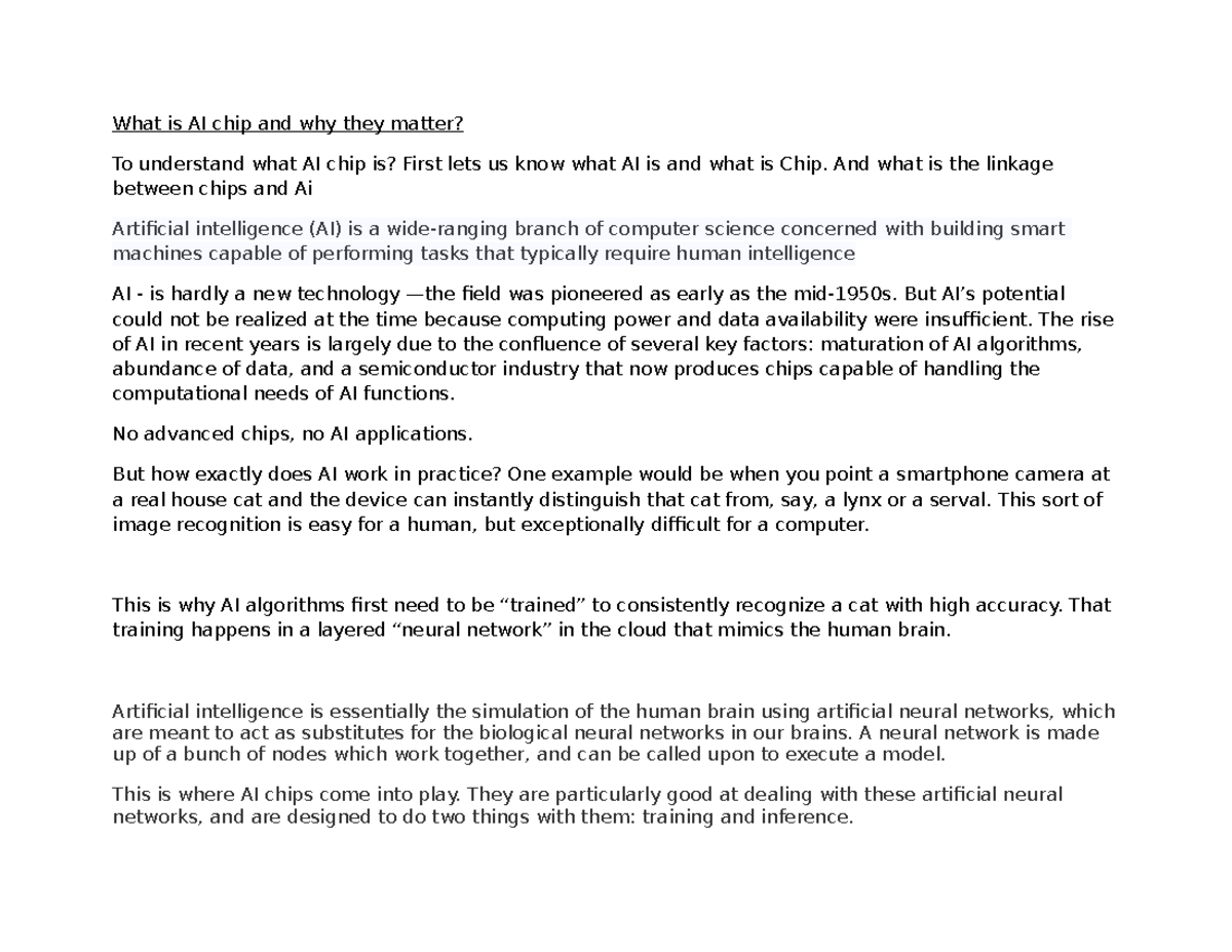 AI assignment given in the class - What is AI chip and why they matter ...