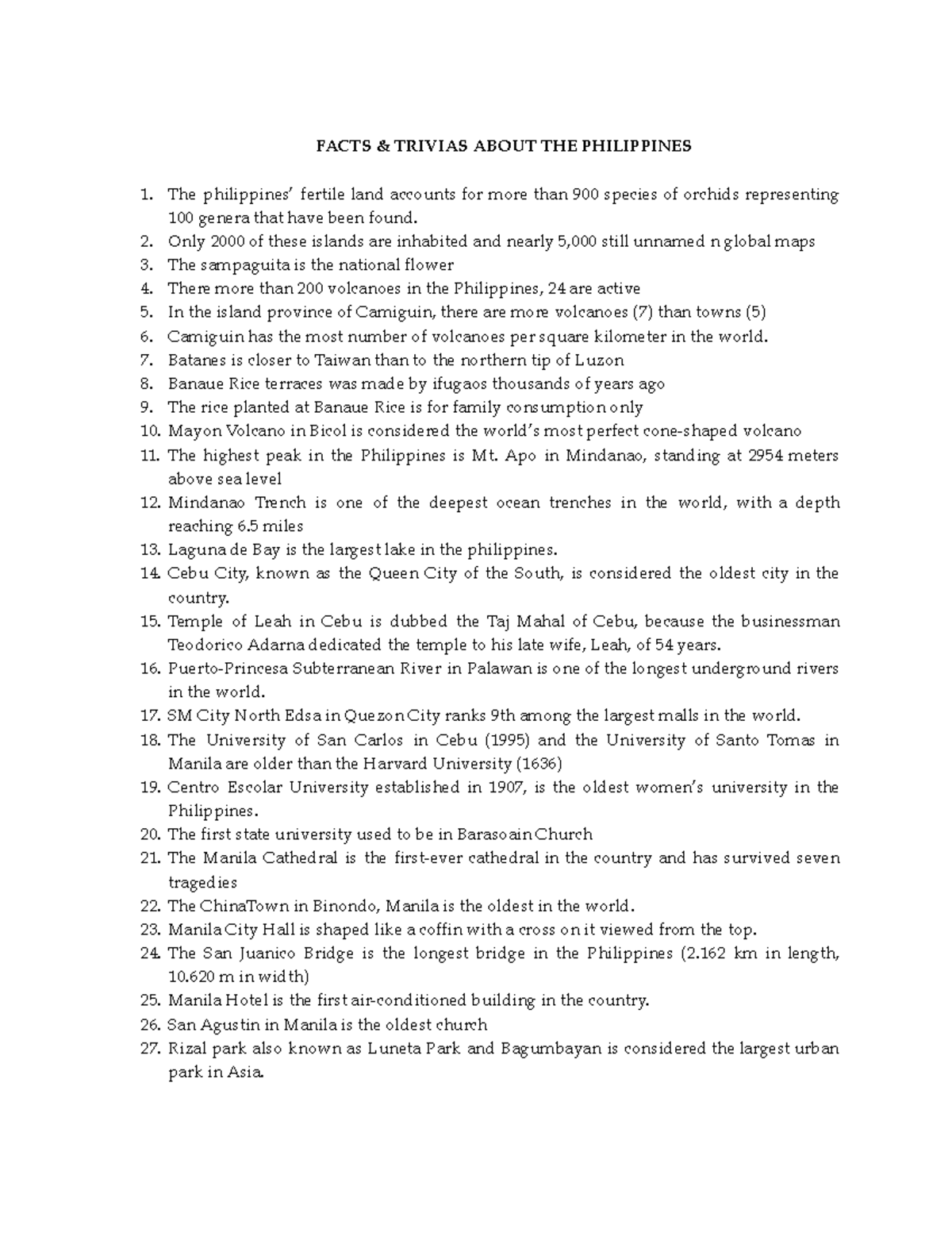 Trivias in country - assignment - FACTS & TRIVIAS ABOUT THE PHILIPPINES ...