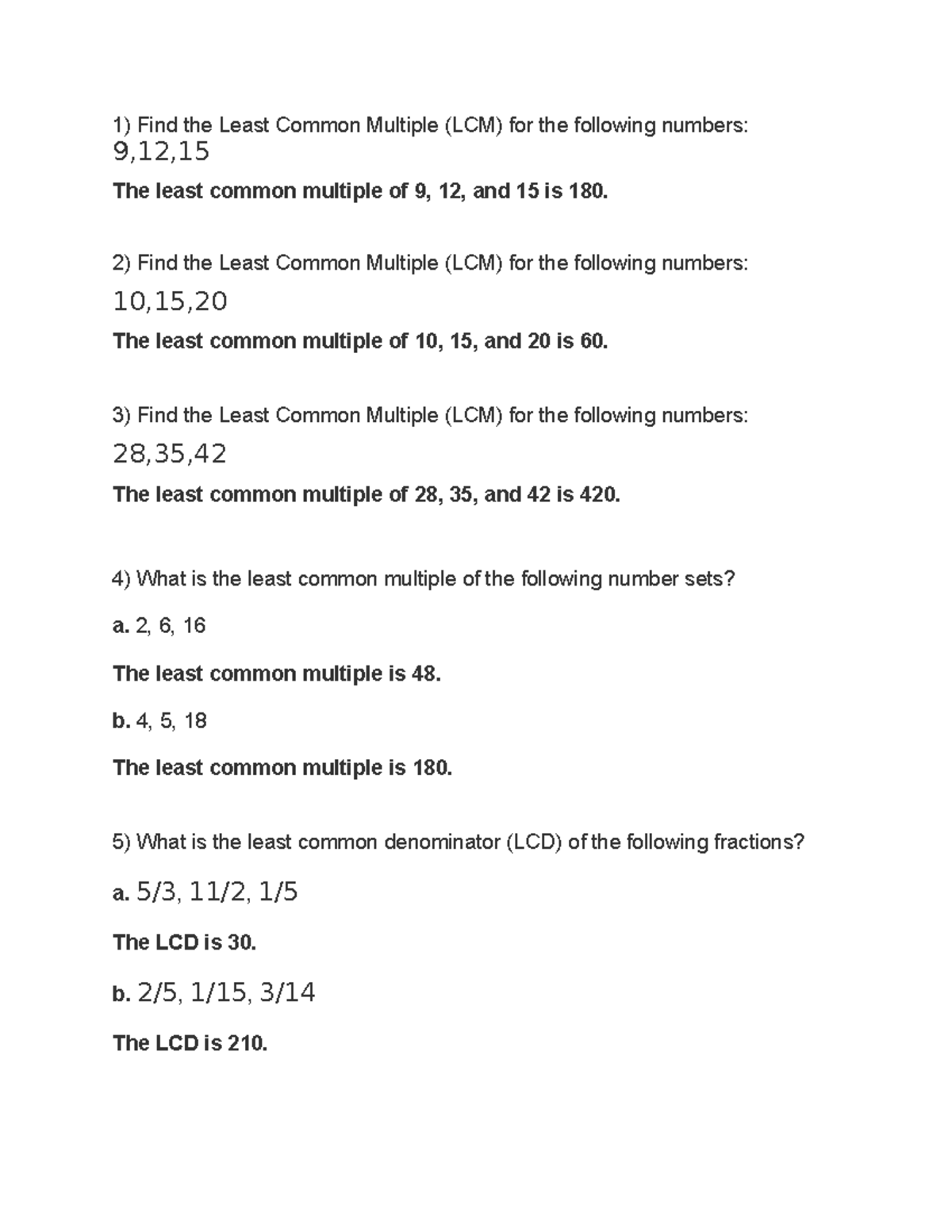 Chapter 1 - Practice Questions Solutions - 1) Find the Least Common ...