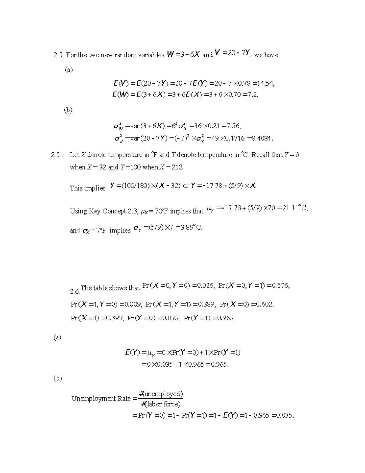 Chapter 2 Solutions - 2. For the two new random variables W = 3 + 6 X ...