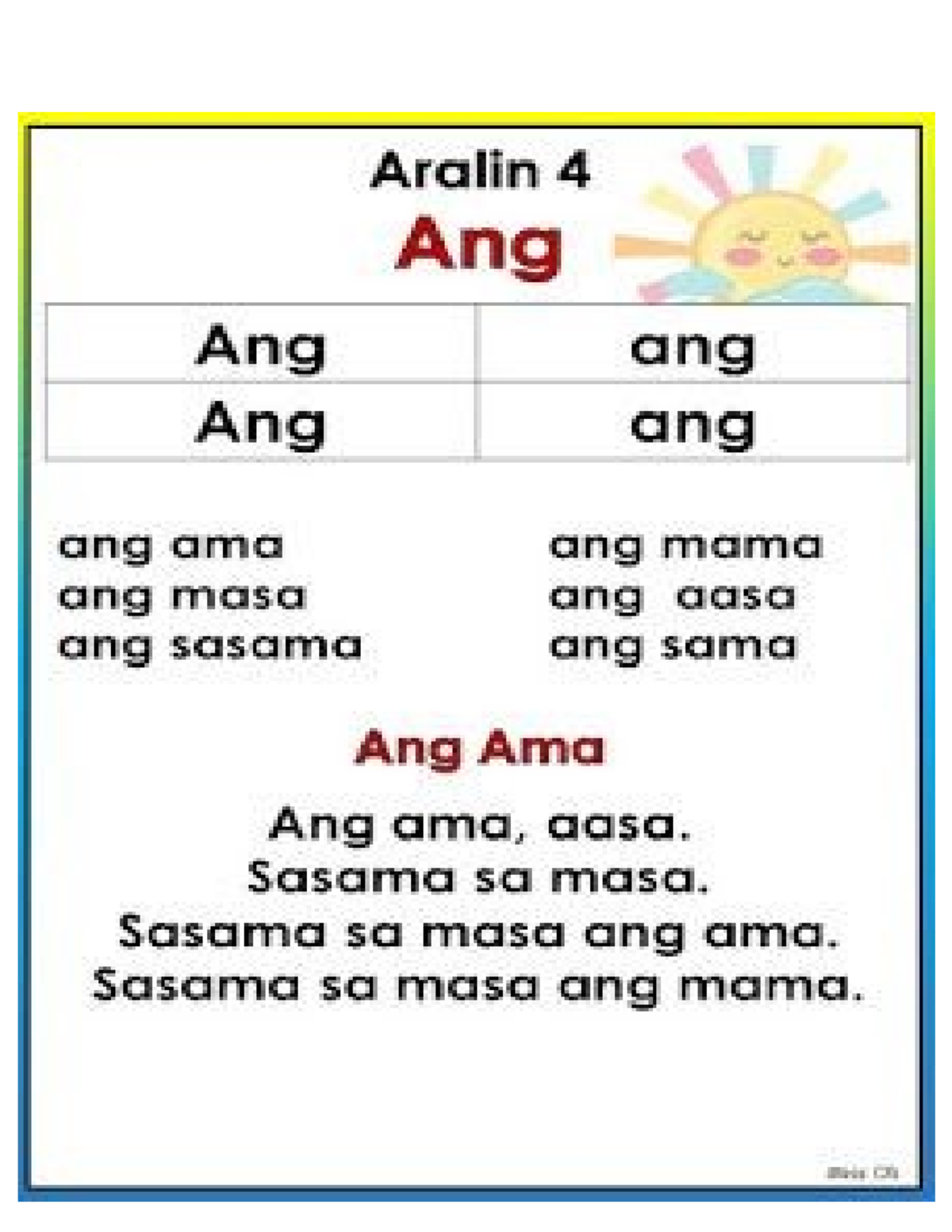 Aralin 4 - FOR READING - Elementary Education - Aralin 4 Ang Ang ang ...