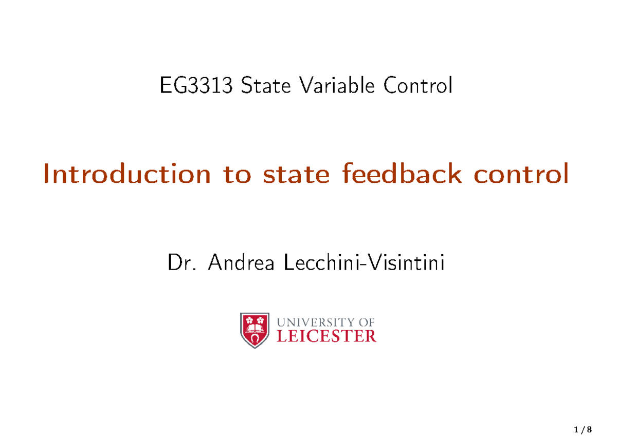 Week 6 - Introduction to state feedback control - EG3313 State Variable ...